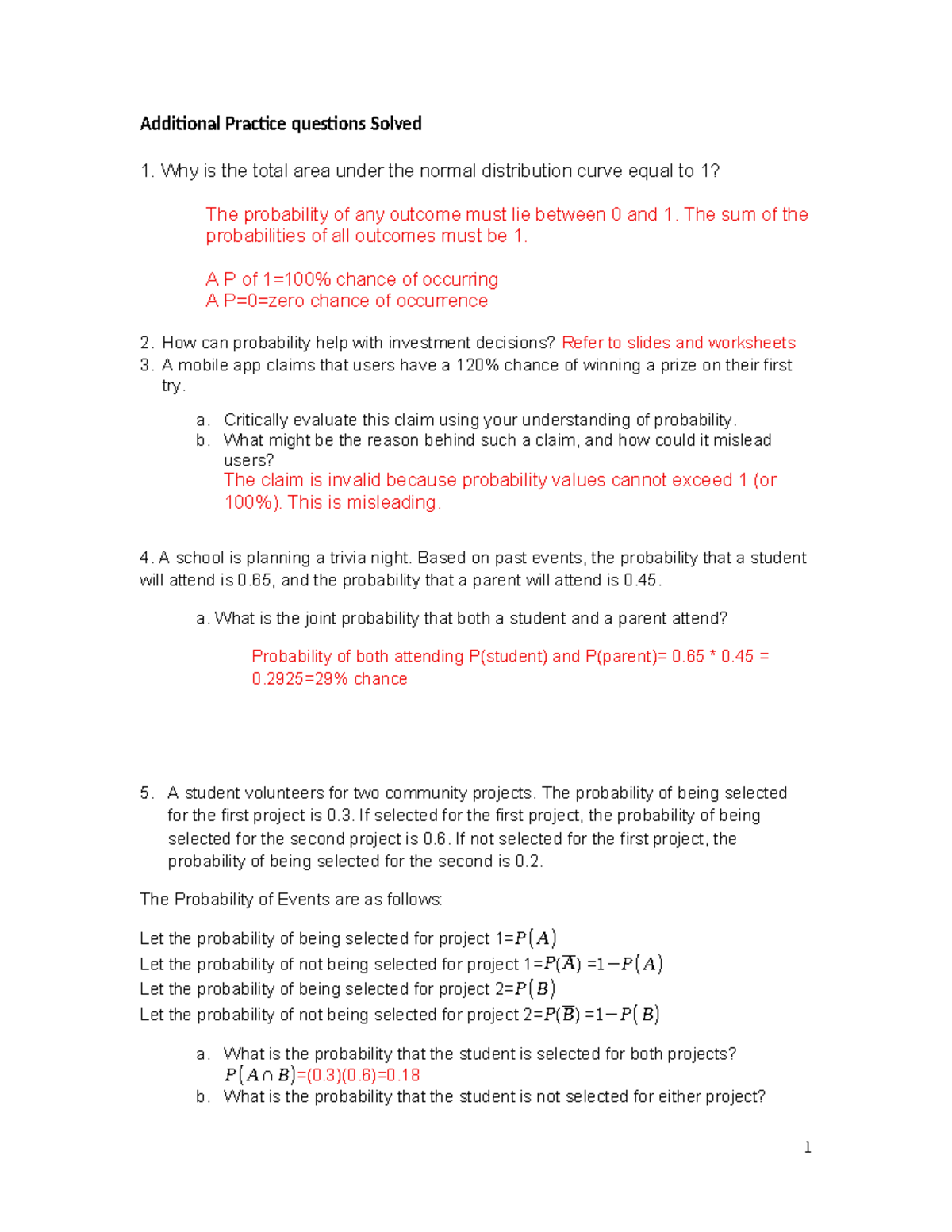 Problem Set 1: Additional Practice Questions - Solved - Studocu