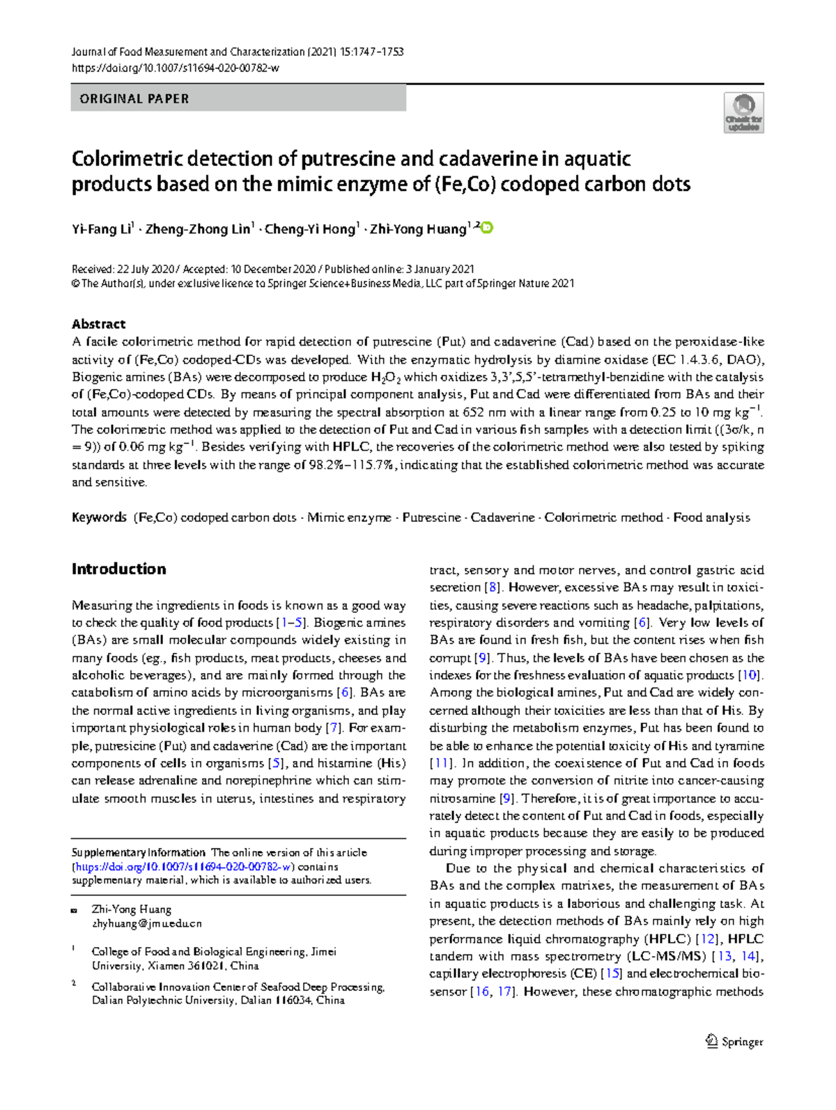 Colorimetric Detection of Putrescine and Cadaverine in Aquatic Products ...