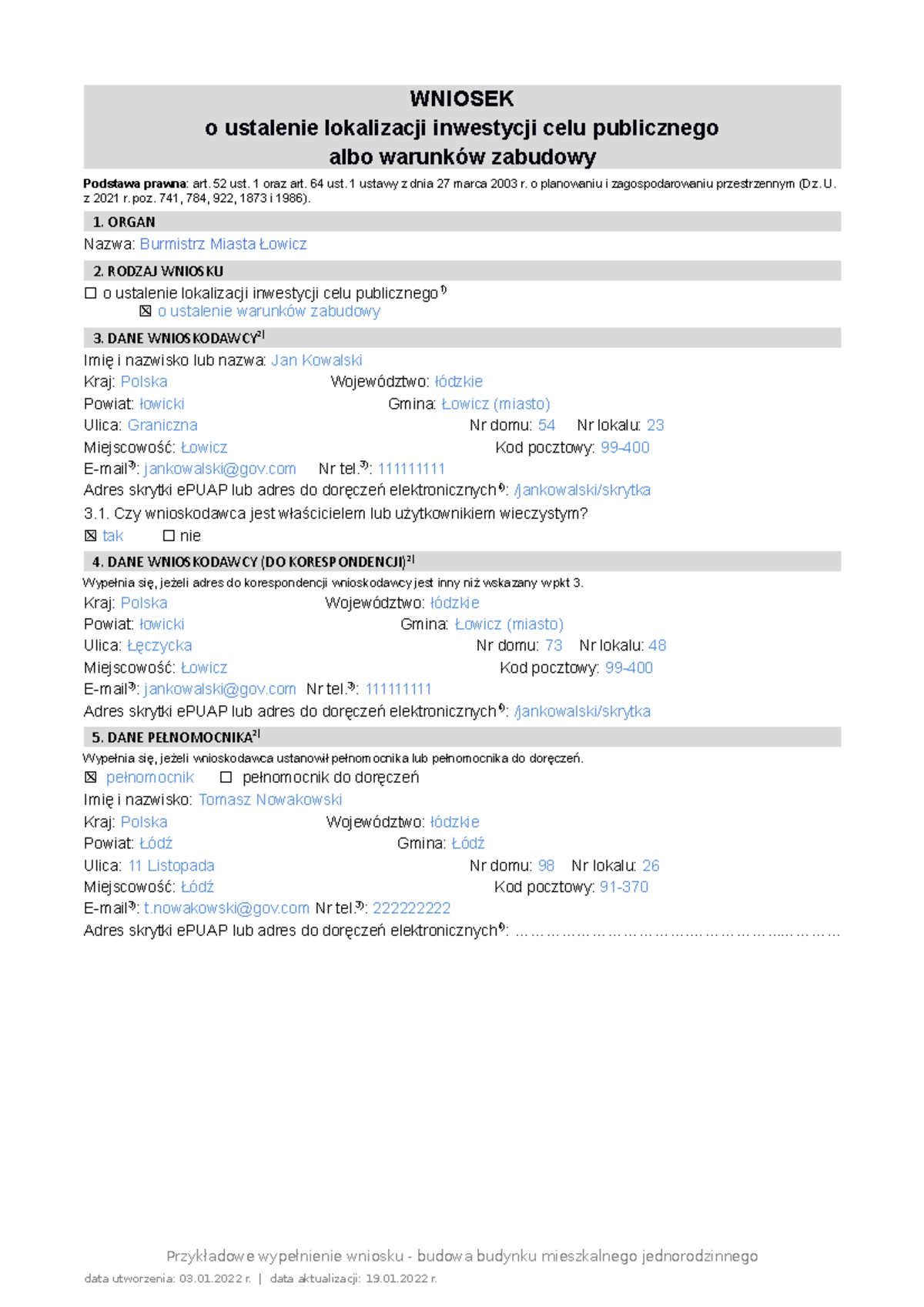 Wniosek o Ustalenie Warunków Zabudowy - Przykład Wypełnienia WZ - Studocu