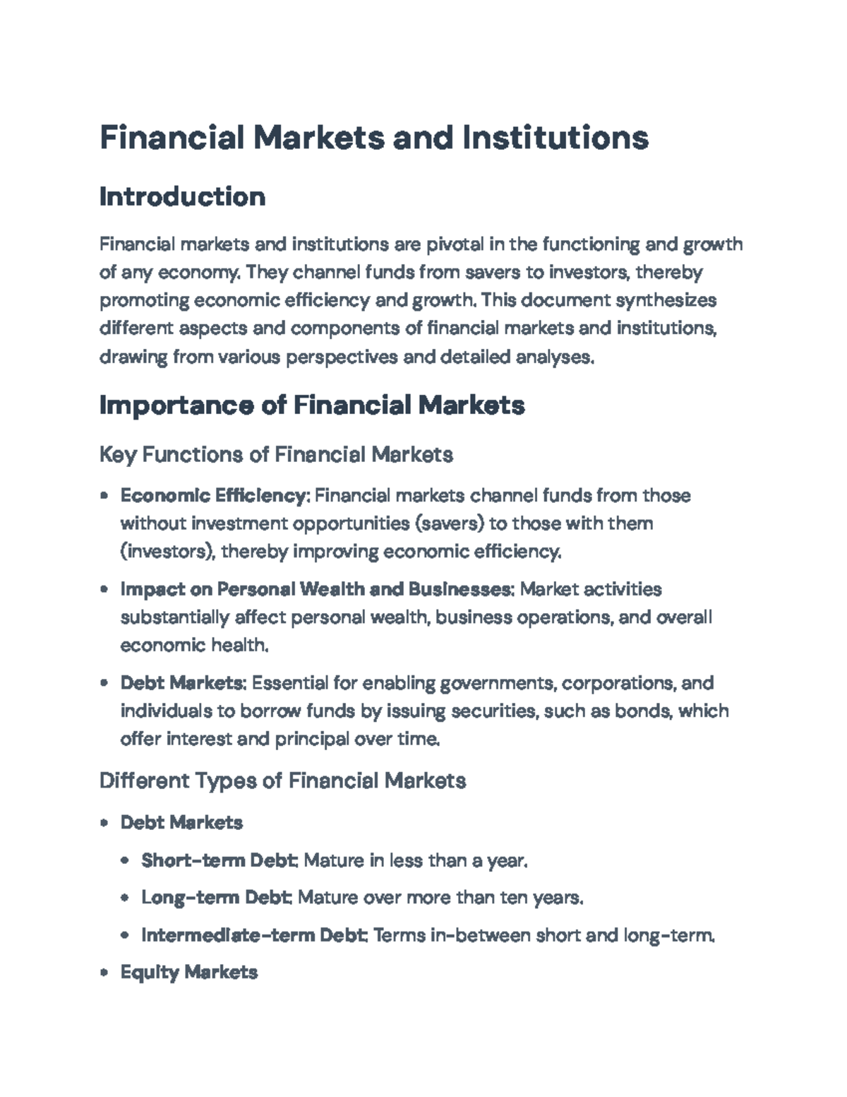 Comprehensive Guide to Financial Markets & Institutions Overview - Studocu