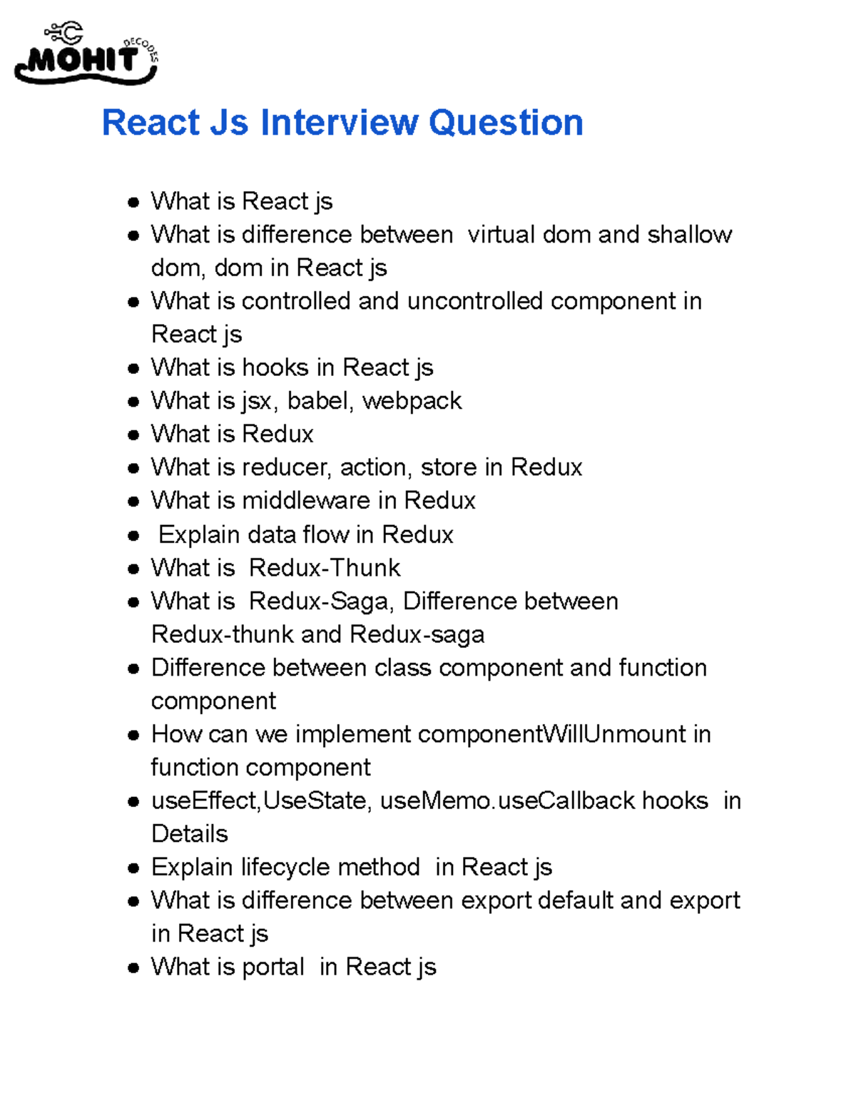 React JS Interview Preparation: Key Concepts & Questions - Studocu