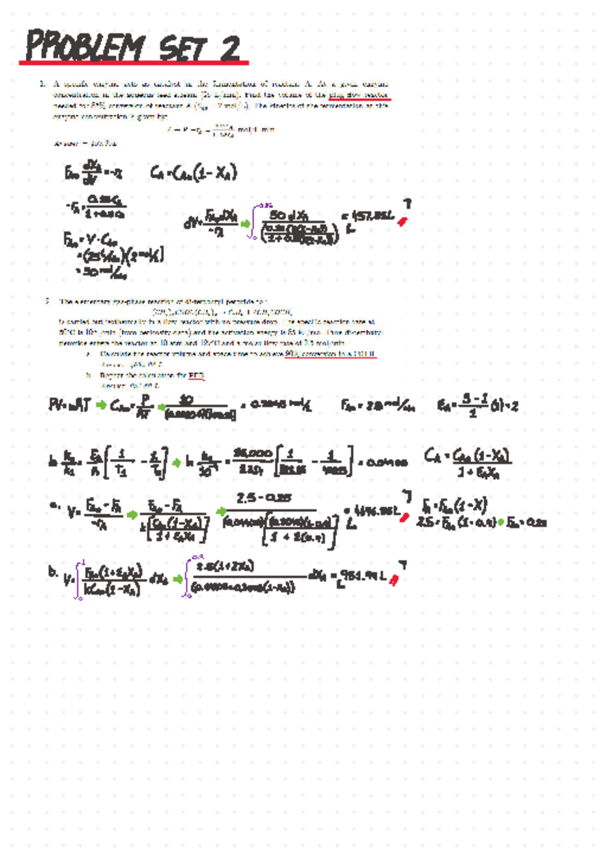 Problem Set 2 - Chemical Reaction Engineering Concepts & Calculations ...