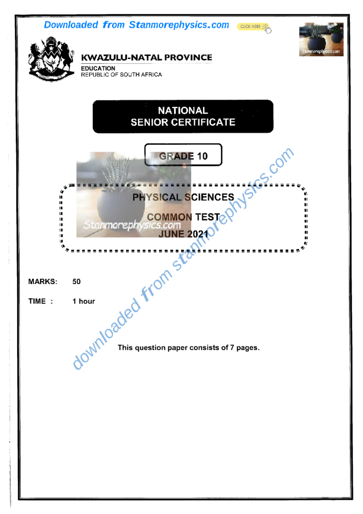 Physical Science Grade 10 June 2021 Question Paper & Memo - Studocu