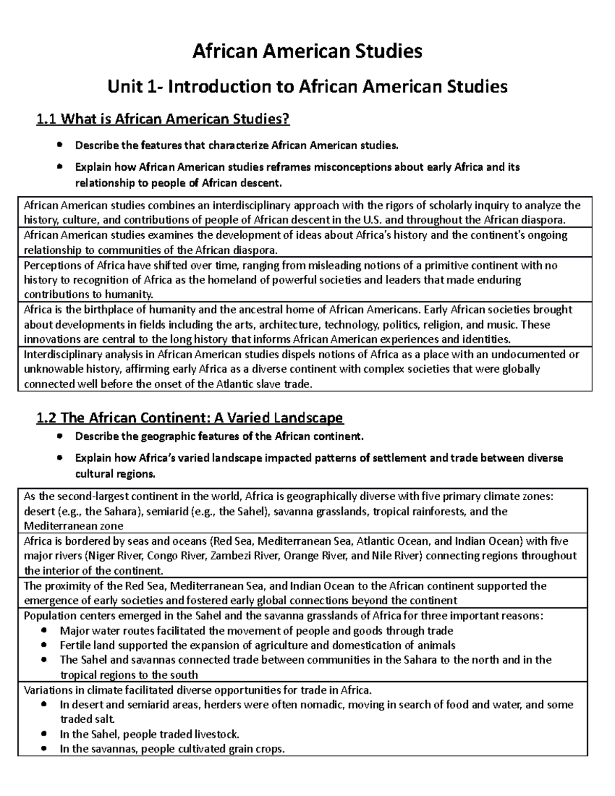 African American Studies: Consolidated Notes for Units 1 & 2 (CED ...