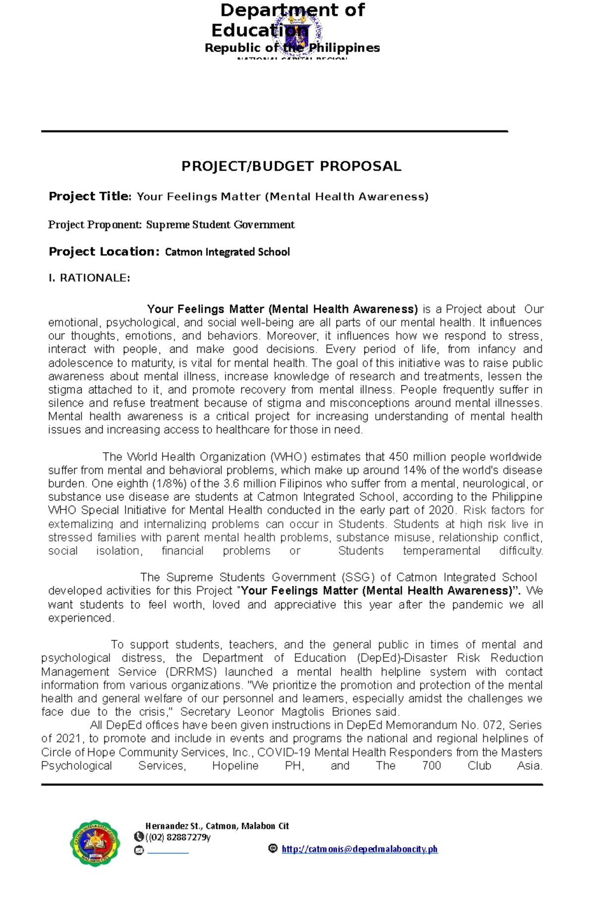 Project Proposal: Your Feelings Matter (Mental Health Awareness) 2023 ...