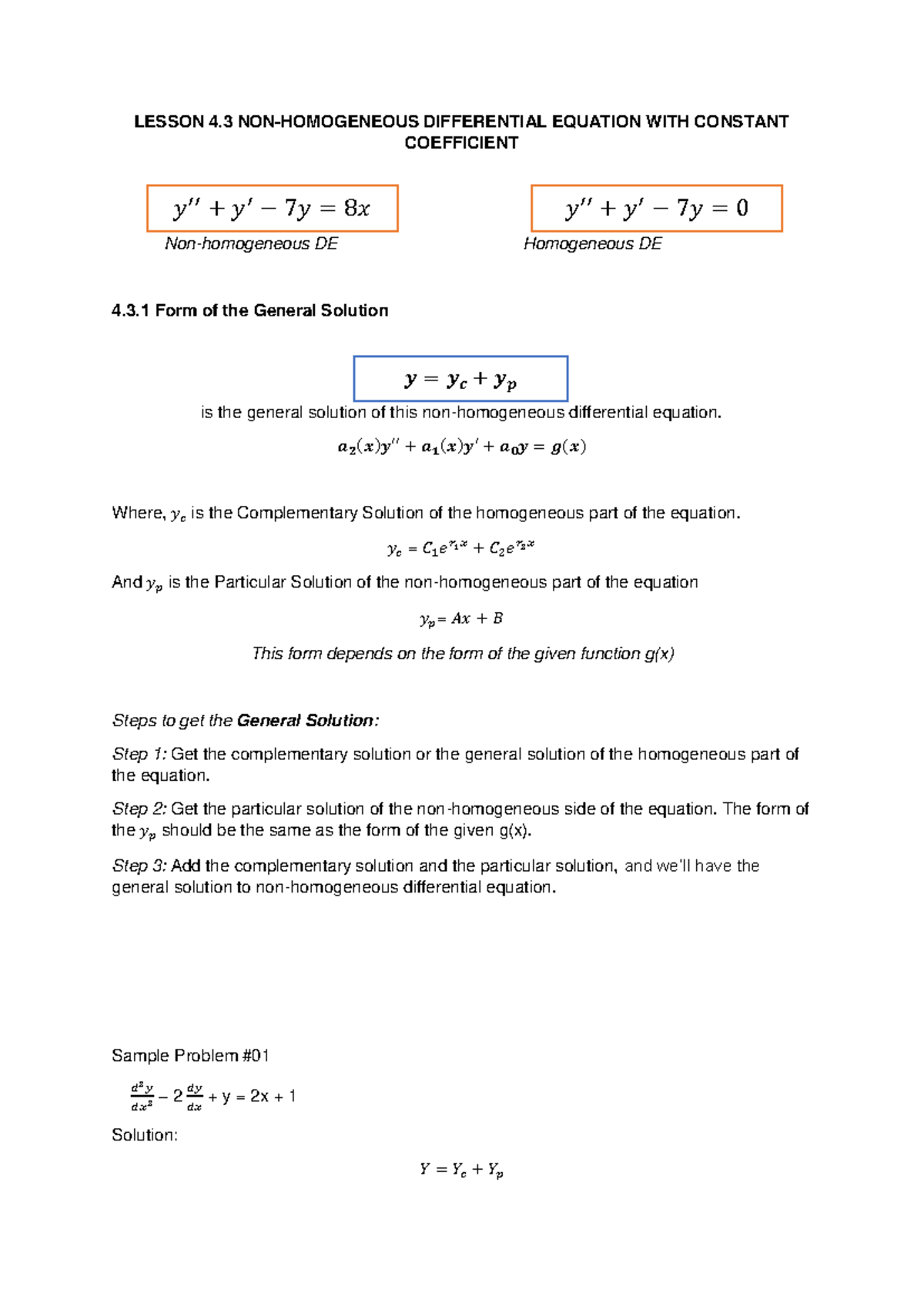 Nonhomogeneous-Differential-Equation 024147 - LESSON 4 NON-HOMOGENEOUS ...