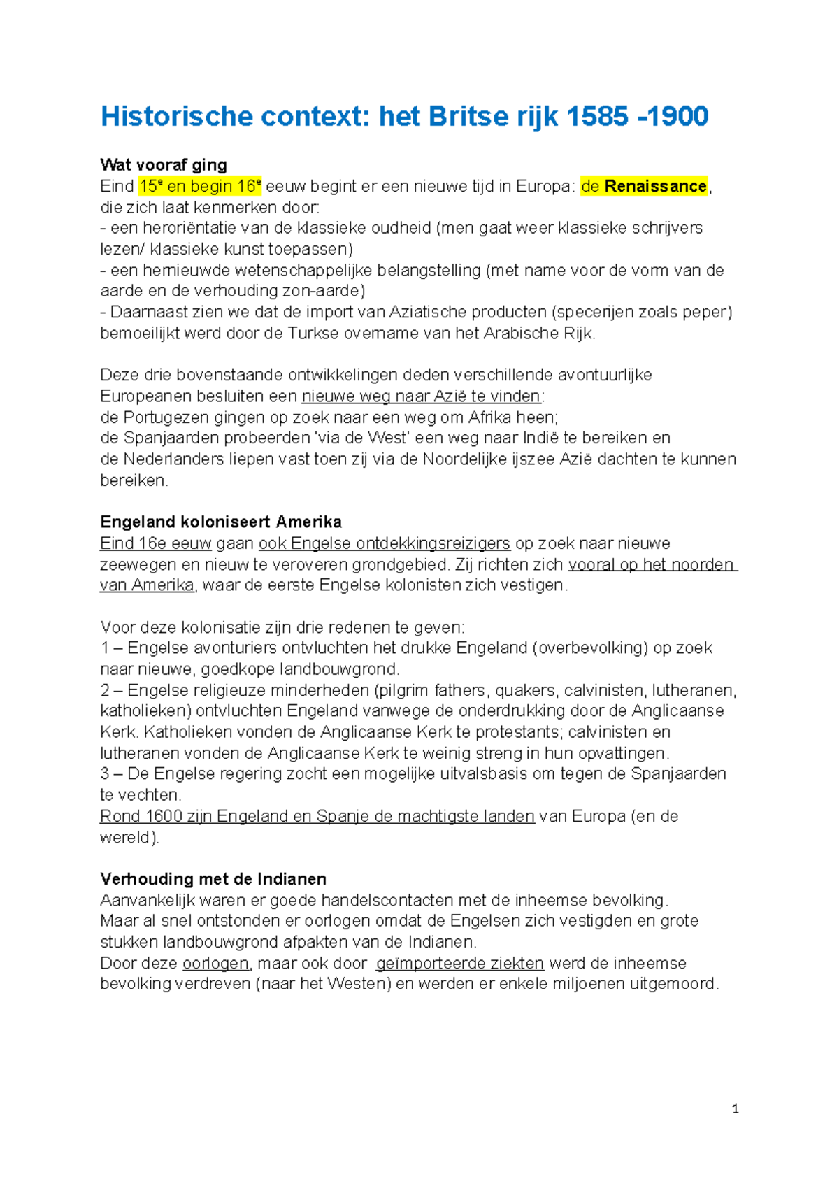 GS HC Het Britse Rijk: Samenvatting van de Historische Context 1585 ...