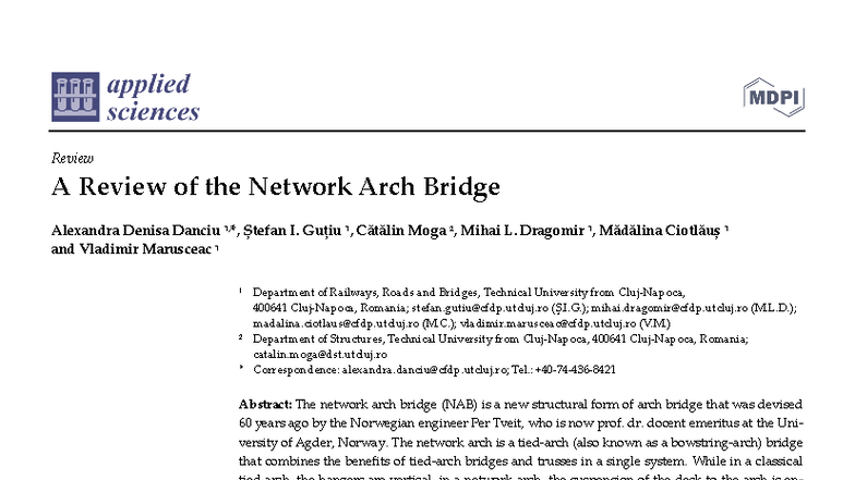 A Comprehensive Review of Network Arch Bridges (Appl. Sci. 2023, 13 ...