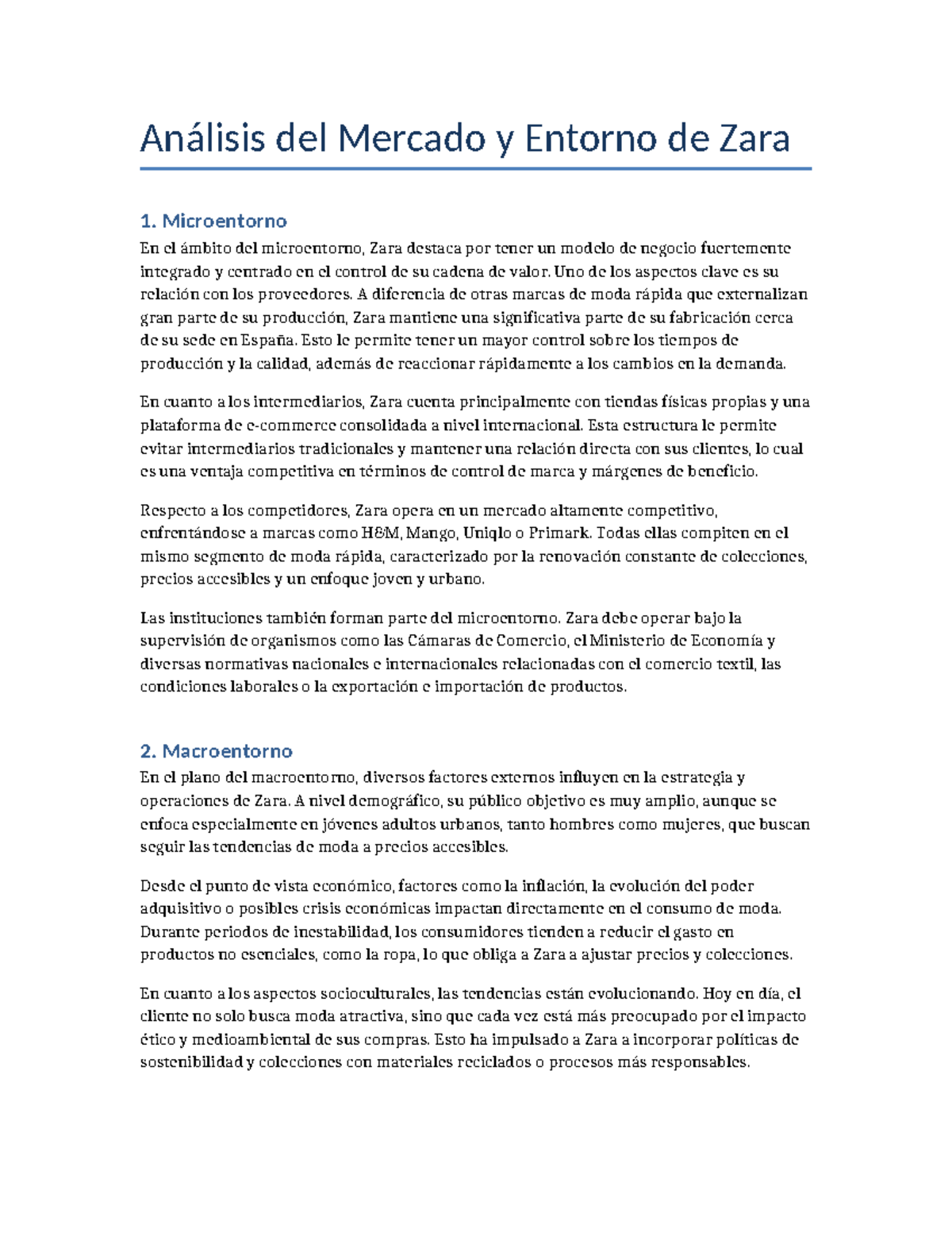 Análisis PESTEL y 5 Fuerzas de Porter de Zara - Mercado y Entorno - Studocu