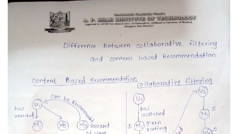 Difference between Content-Based & Collaborative Filtering - CSE 101 ...