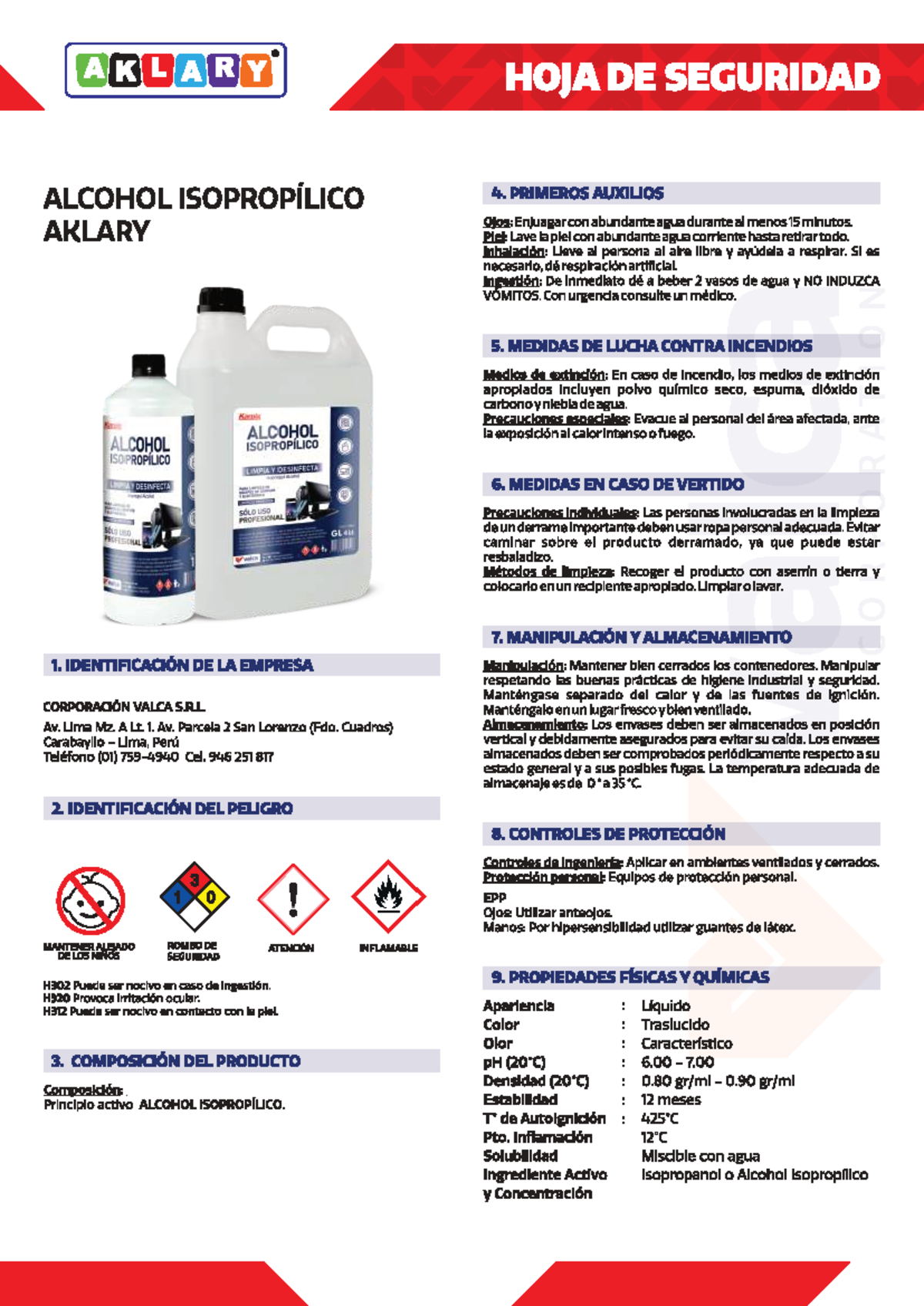 MSDS AKLAR Alcohol Isopropílico: Seguridad y Primeros Auxilios - Studocu