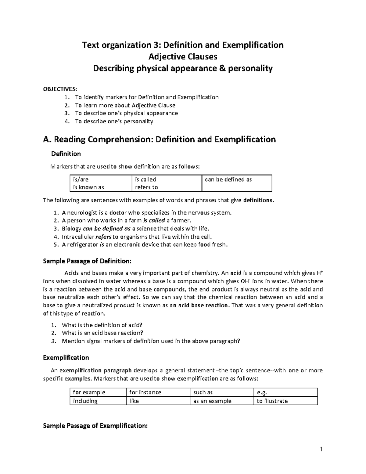Definition & Exemplification Guide for Adjective Clauses in English ...