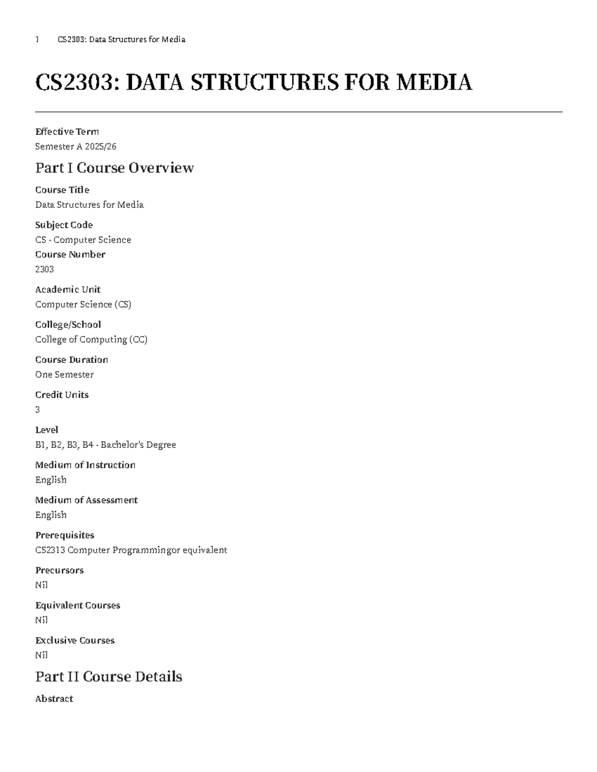 CS2303: Data Structures for Media Course Overview and Assessment Guide - Studocu