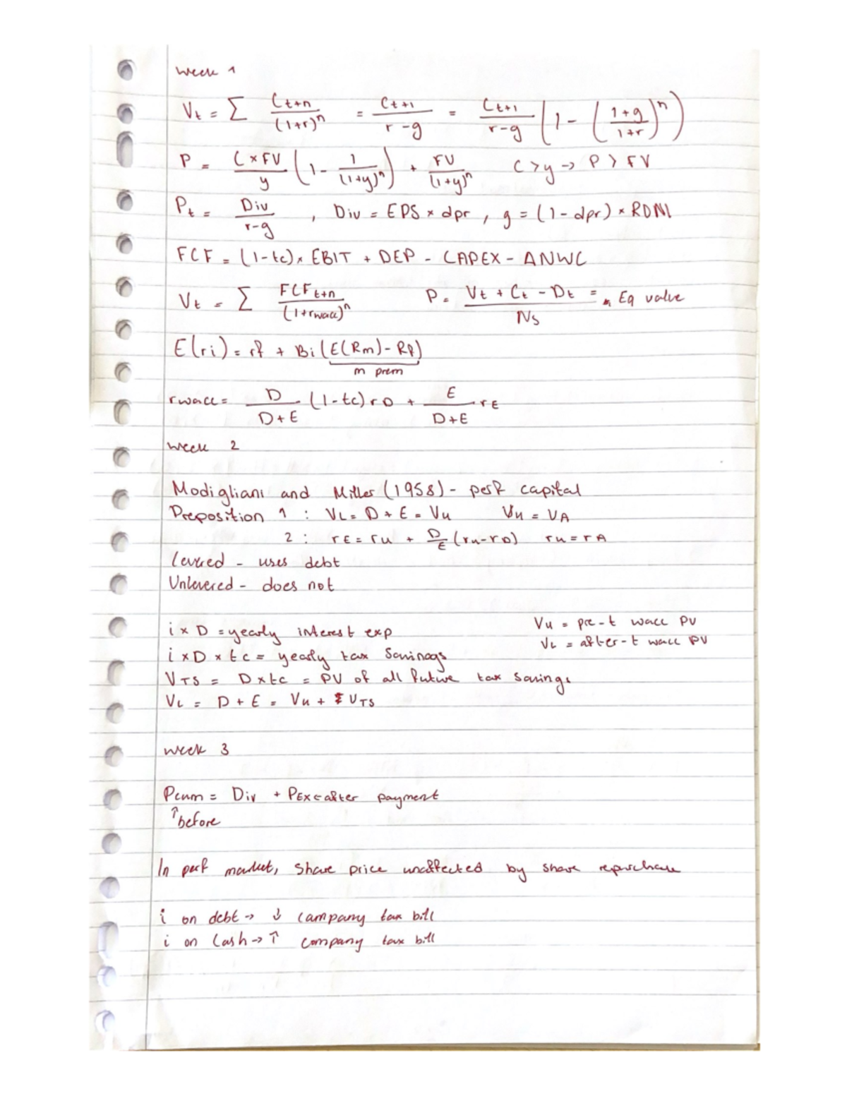 Capital Structure: Key Formulas from Weeks 1-3 (Finance 101) - Studeersnel