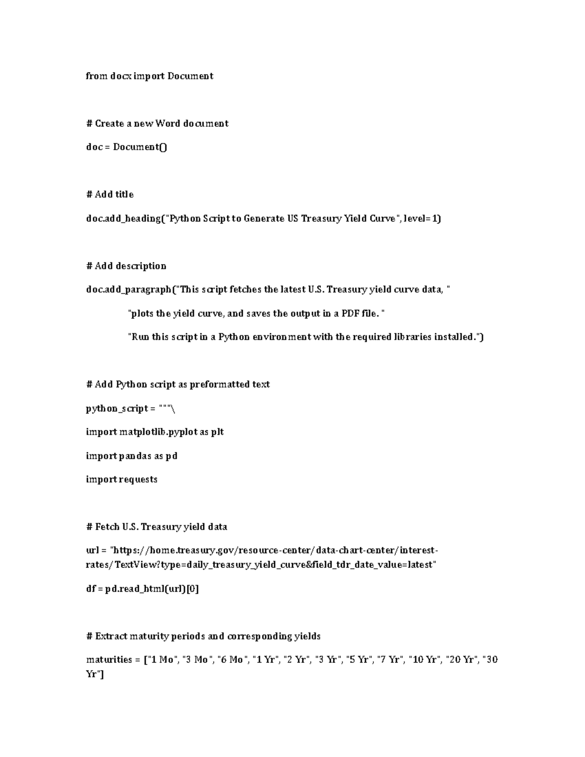 Yield curve generation - from docx import Document Create a new Word document doc = Document ...