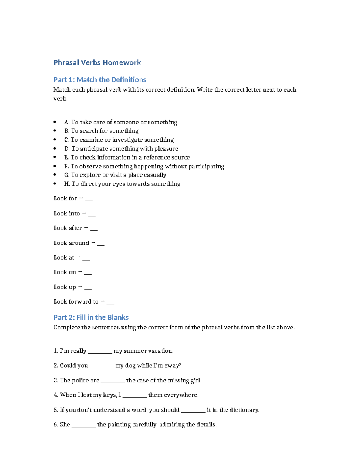 Phrasal Verbs Homework (ENG 101: Practice Exercises) - Studocu