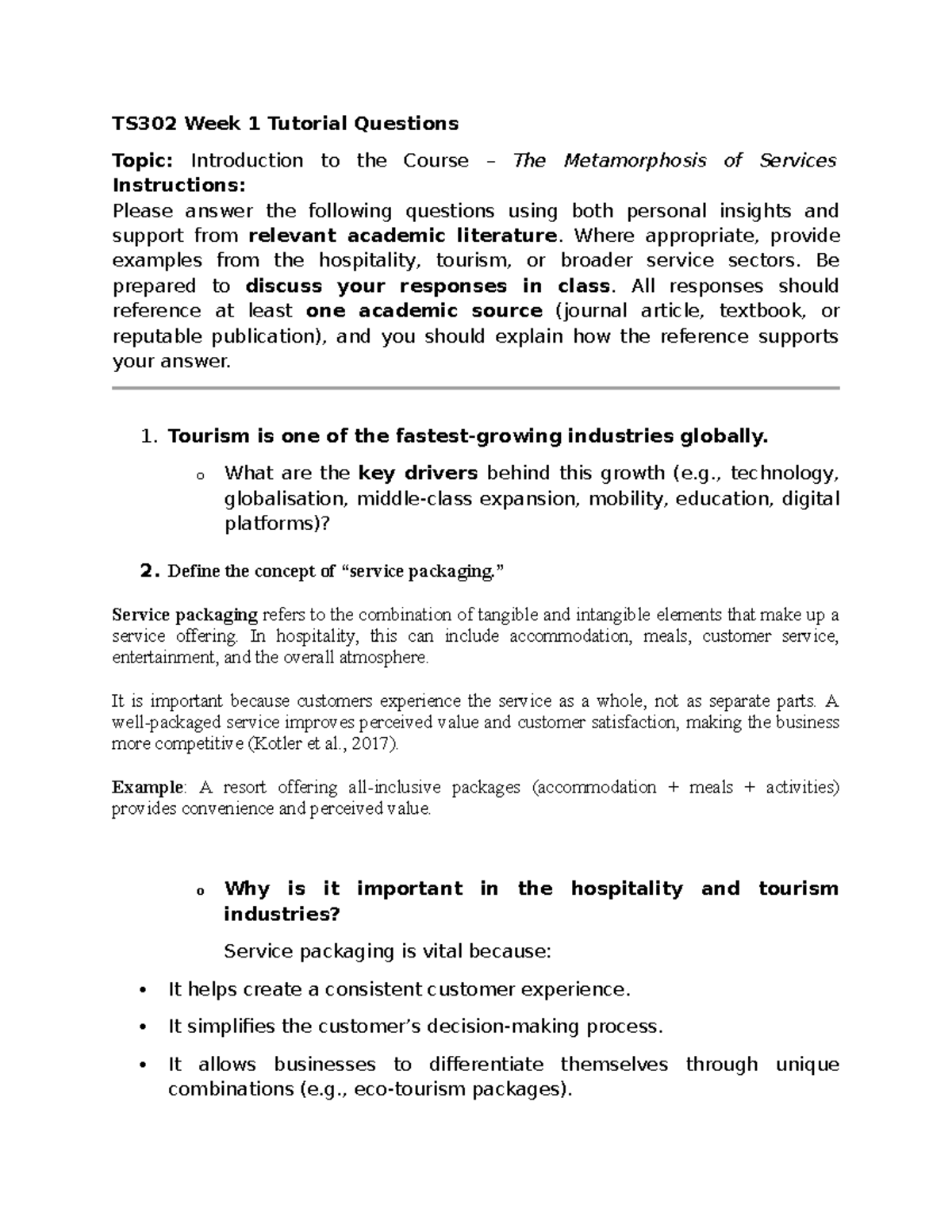 TS302 Week 2 Tutorial Questions: Exploring Service Metamorphosis - Studocu