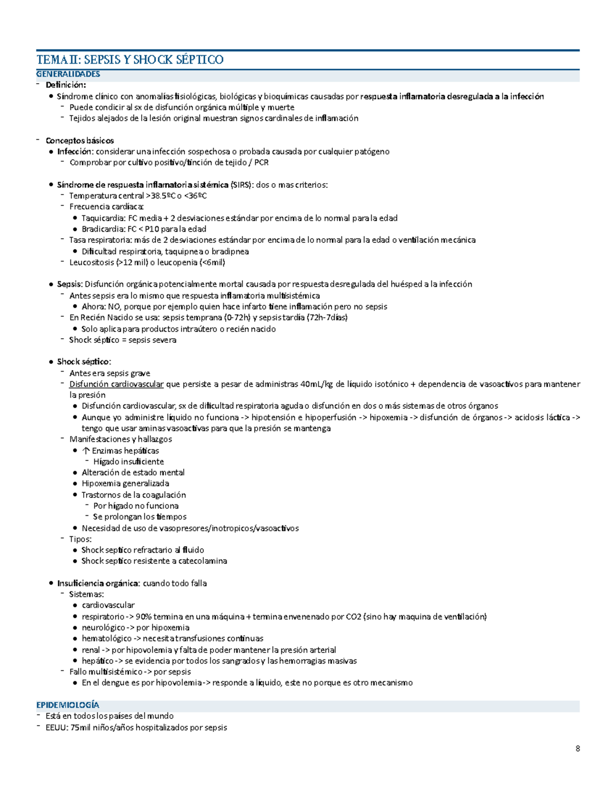 TEMA II: Repaso sobre Sepsis y Shock Séptico en Medicina - Studocu