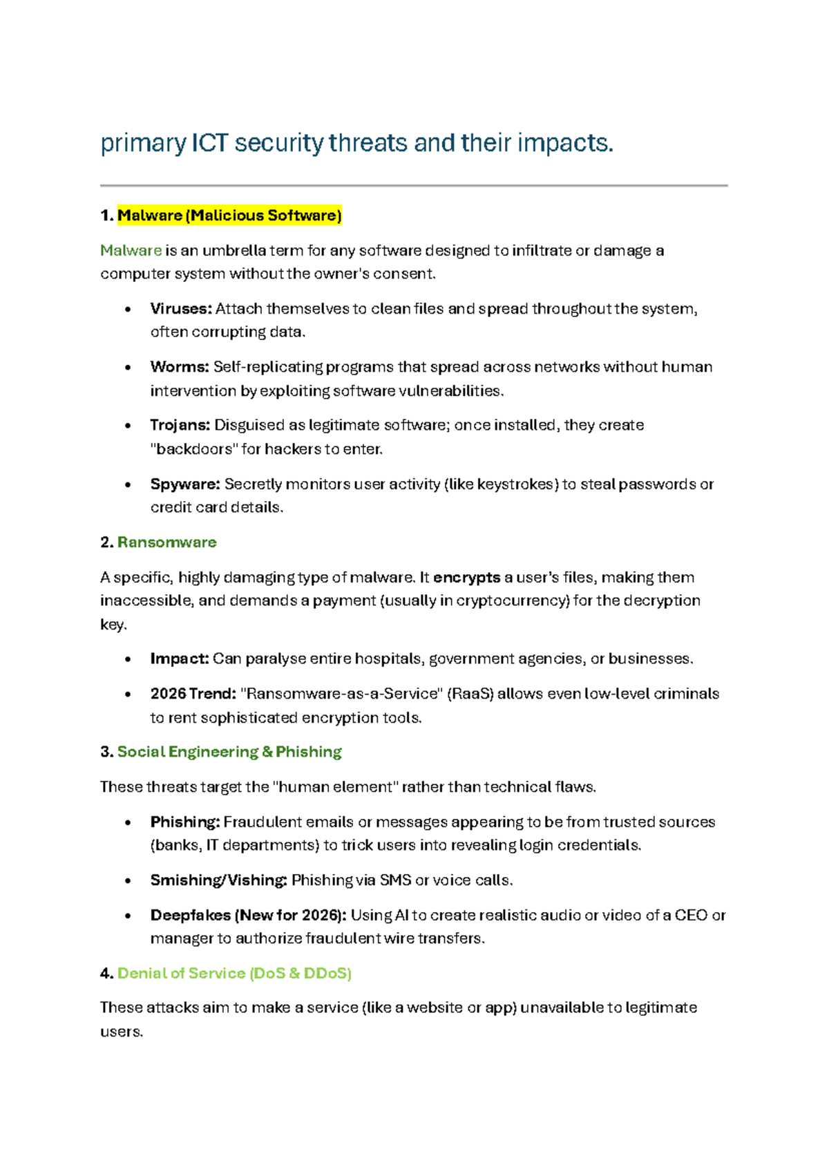 ICT Security Threats & Impacts: Malware, Ransomware, & More - Studocu
