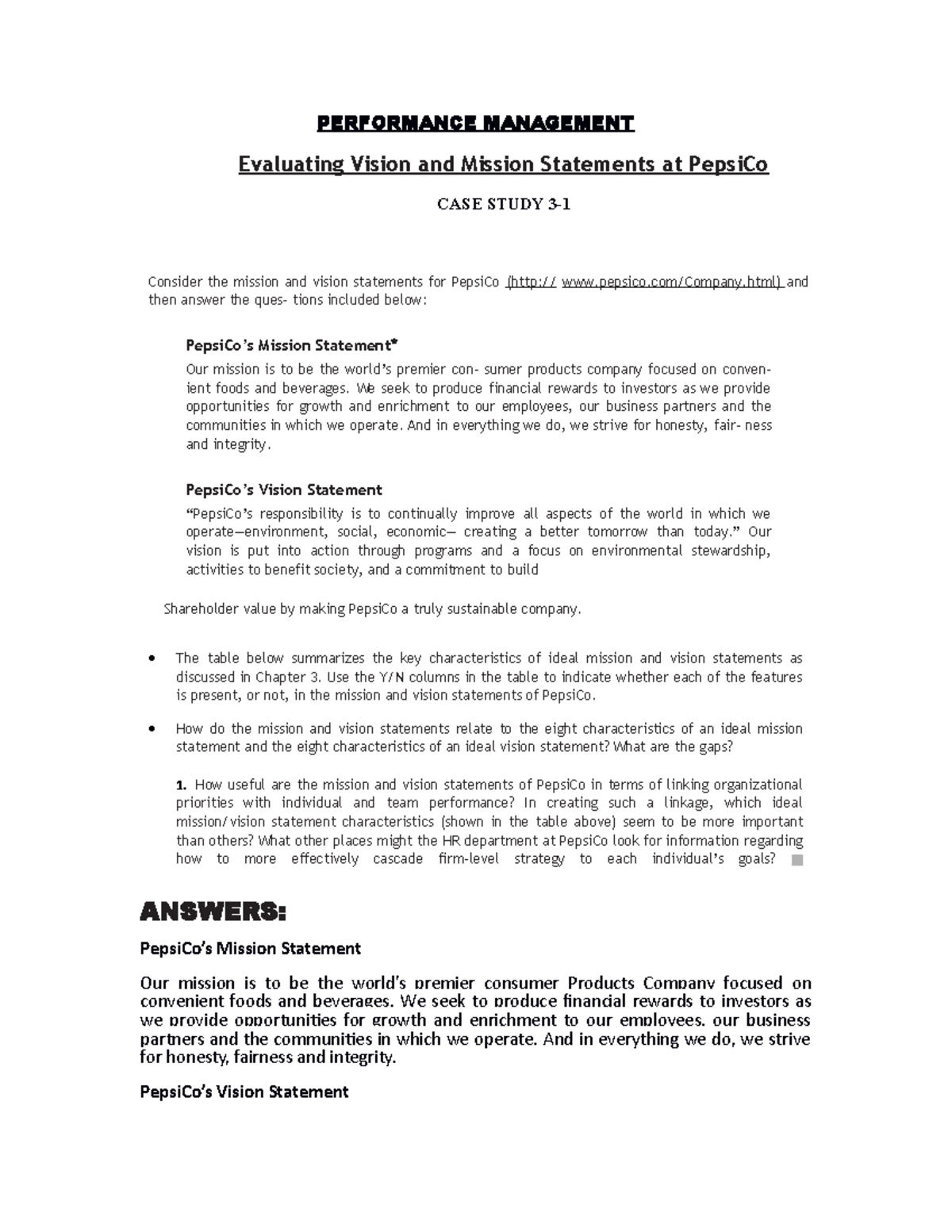 Module 3 PM-Group-Case-Study: Evaluating PepsiCo's Vision & Mission ...