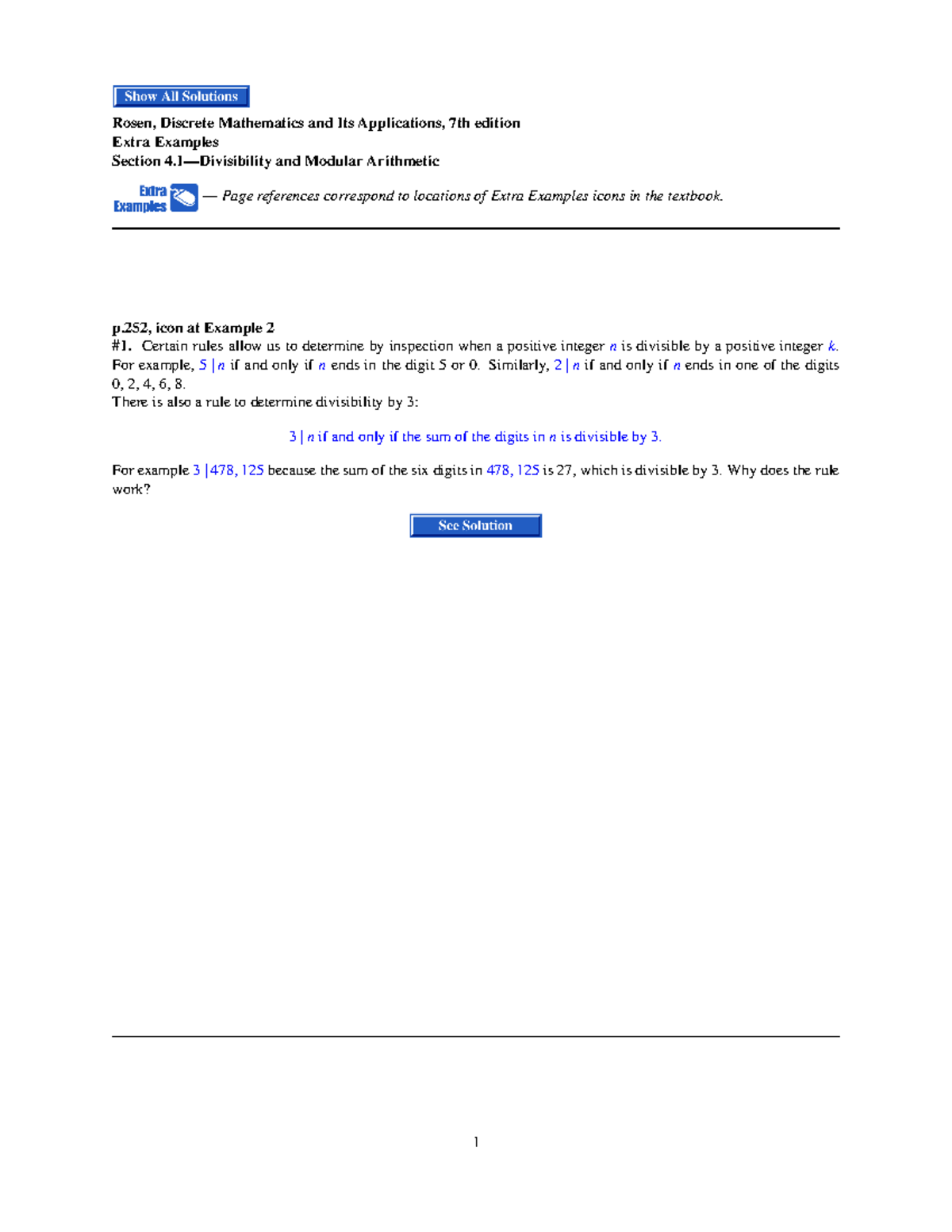 Rosen MATH 221 Section 4.1 Extra Examples on Divisibility & Modular Art ...