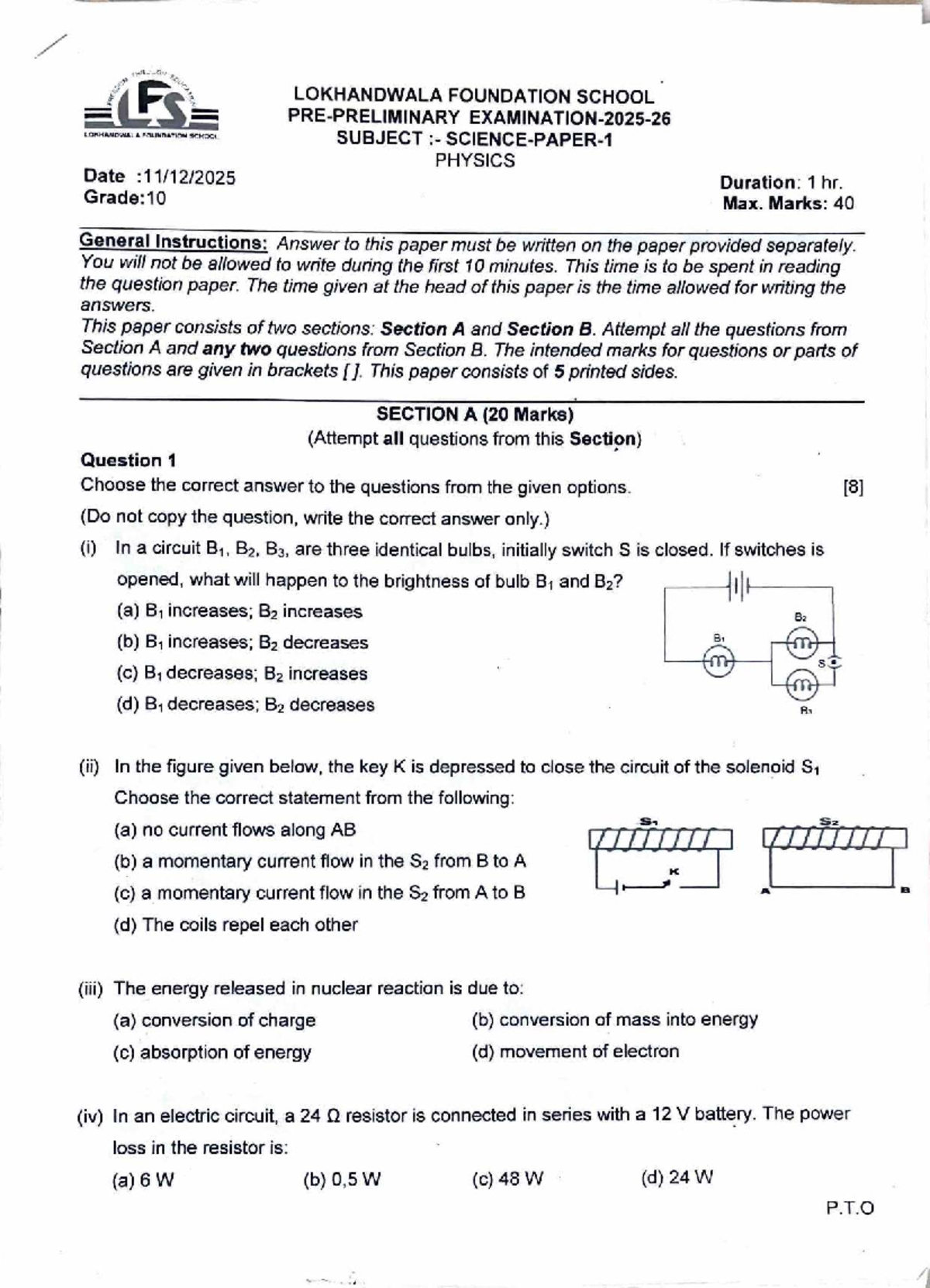 10th Grade Physics Prelim Exam - LFS 2025 - Studocu
