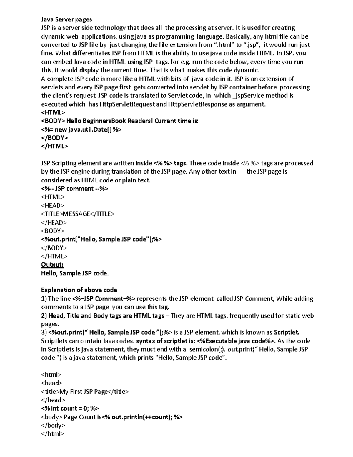 J2EE Unit 4 - advanced java - Java Server pages JSP is a server side ...