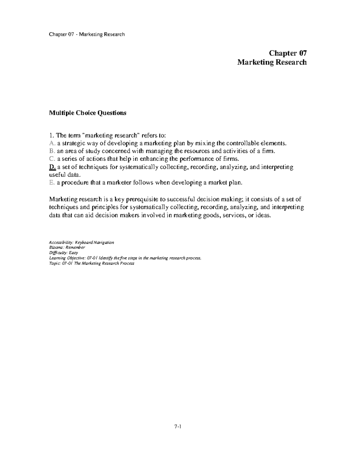 Chap007 - Marketing Research Practice Exam Questions and Answers - Studocu