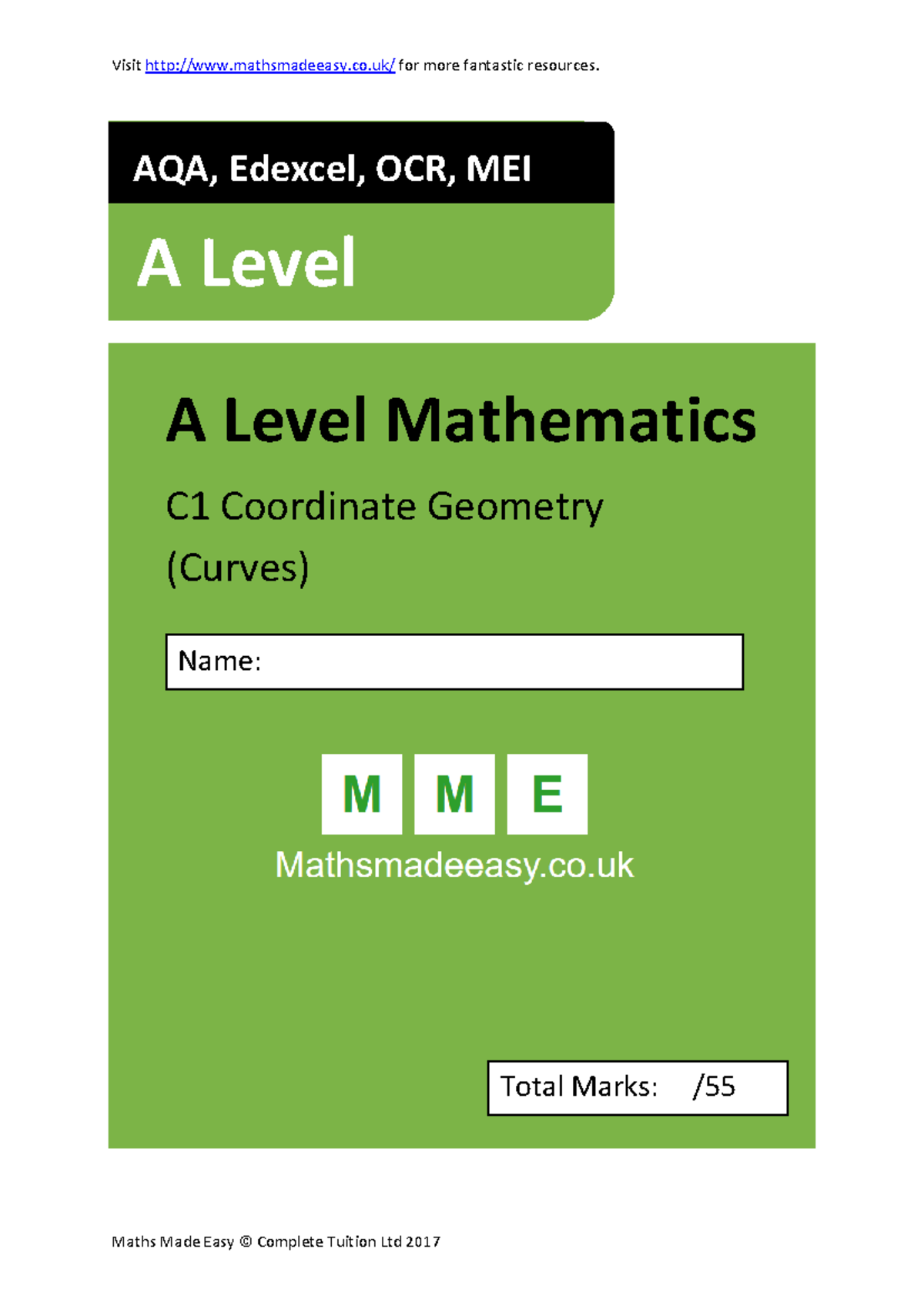 C1 A Level Maths: Coordinate Geometry Curve Questions - Studocu