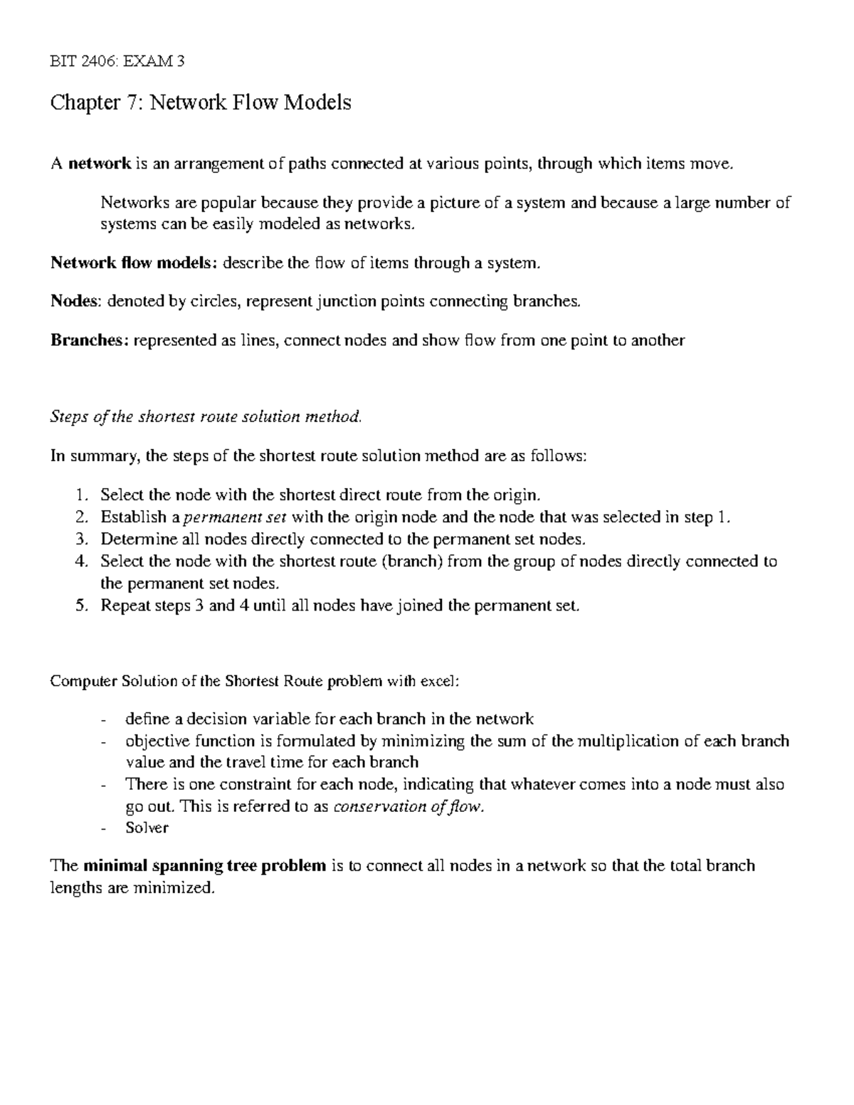 BIT 2406: Exam 3 Study Guide - Network Flow and Project Management ...