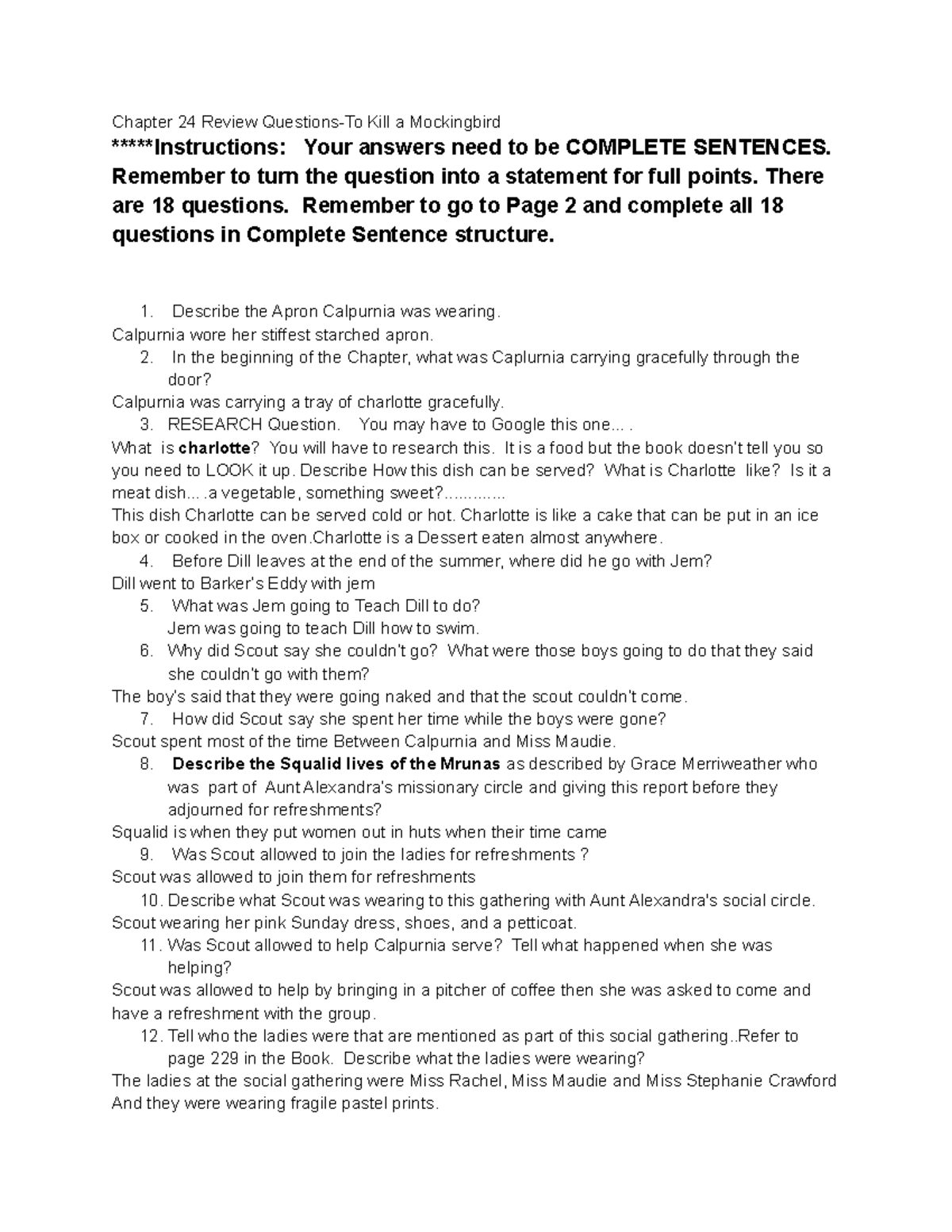 Isaiah CODY - TKAM Chapter 24 Review Questions Summary - Studocu