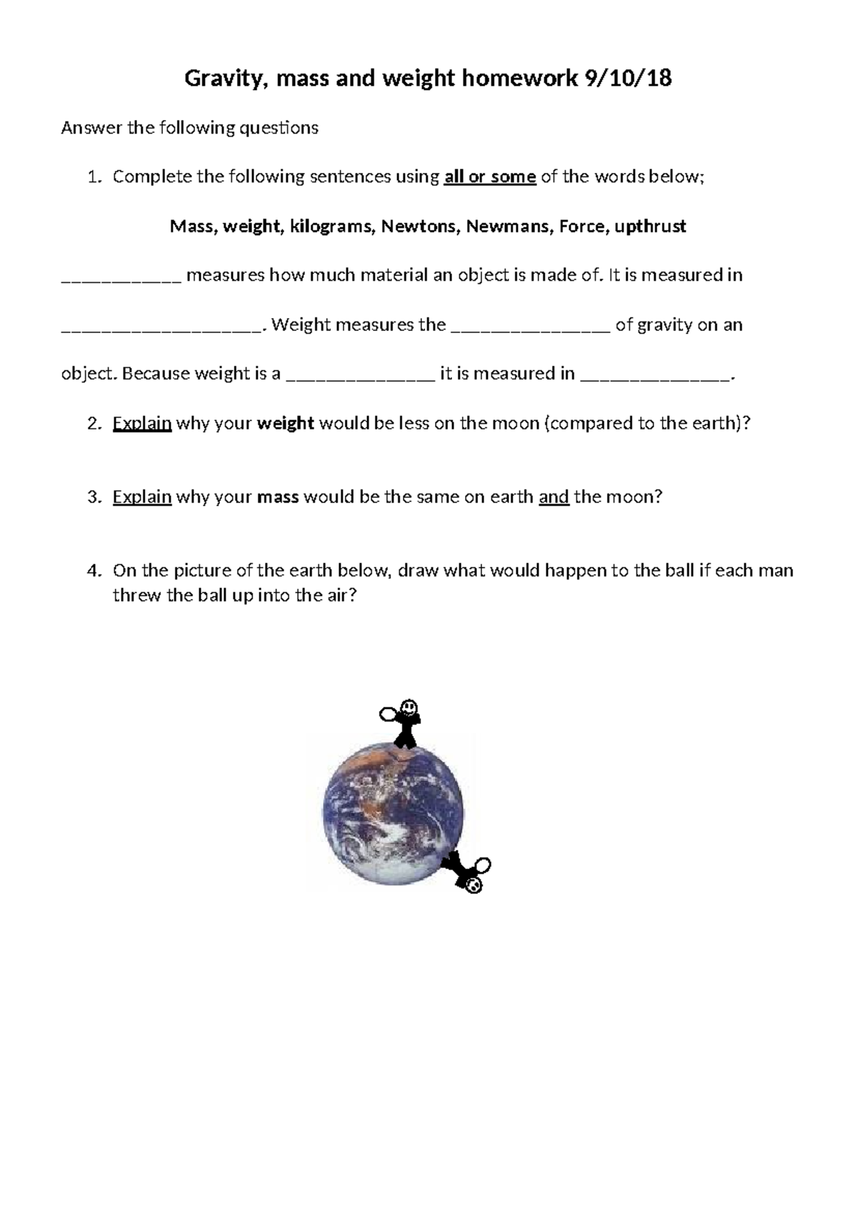 Gravitational Mass and Weight Homework - 1234 - Studocu