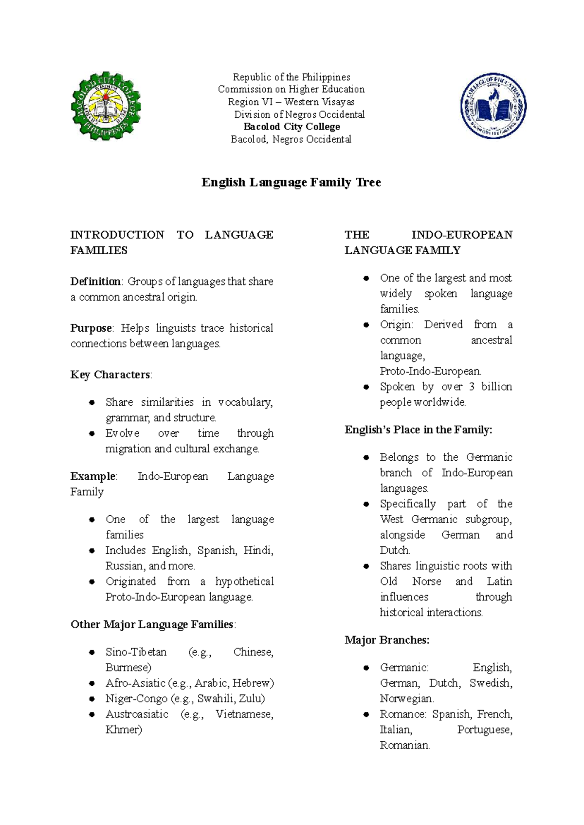 ENG 101: English Language Family Tree Overview and Evolution - Studocu
