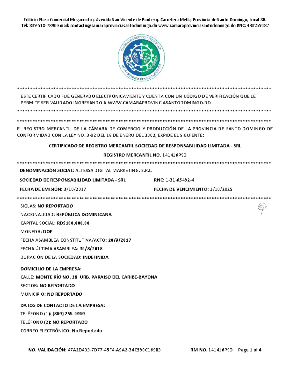 Certificado de Registro Mercantil SRL - Altessa Digital Marketing - Studocu