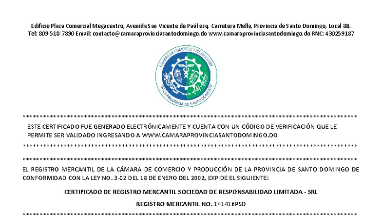 Certificado de Registro Mercantil SRL - Altessa Digital Marketing - Studocu