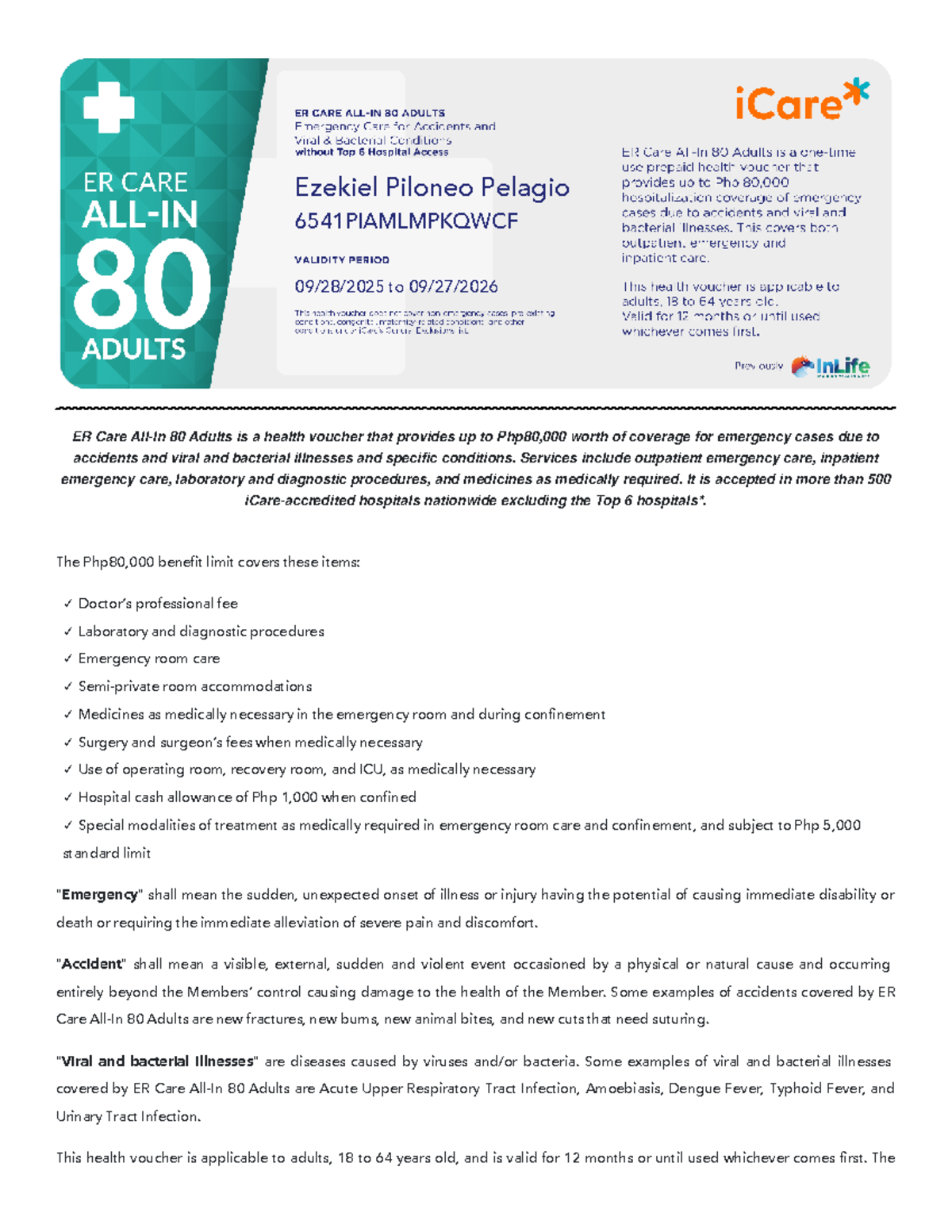 ER Care 80 Adults Voucher Overview and Coverage Details - Studocu