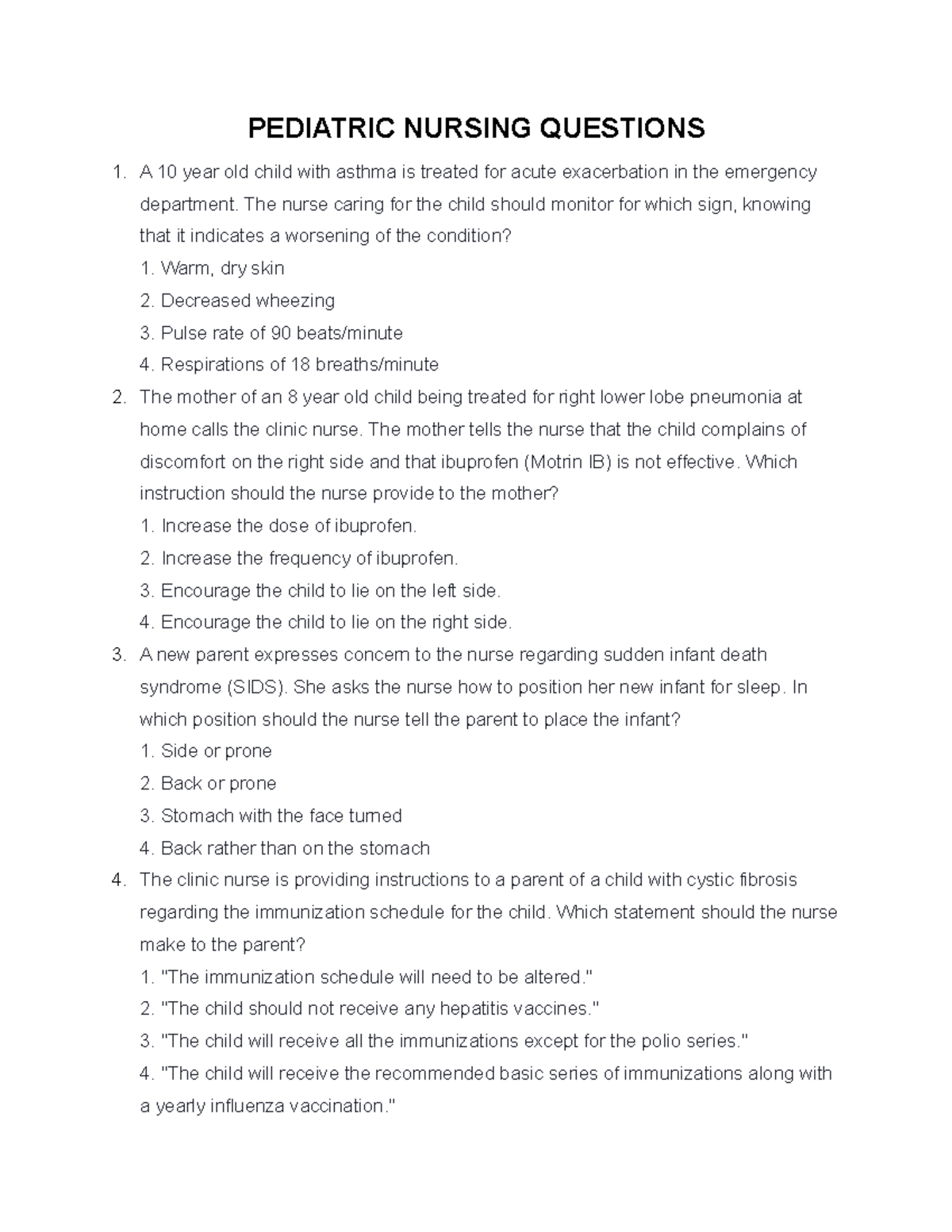 Pediatric Nursing Questions -Nov-2022 - PEDIATRIC NURSING QUESTIONS A ...