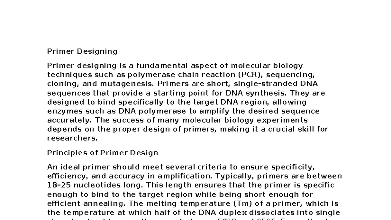 Molecular Biology Techniques: Primer Designing Essentials - Studocu