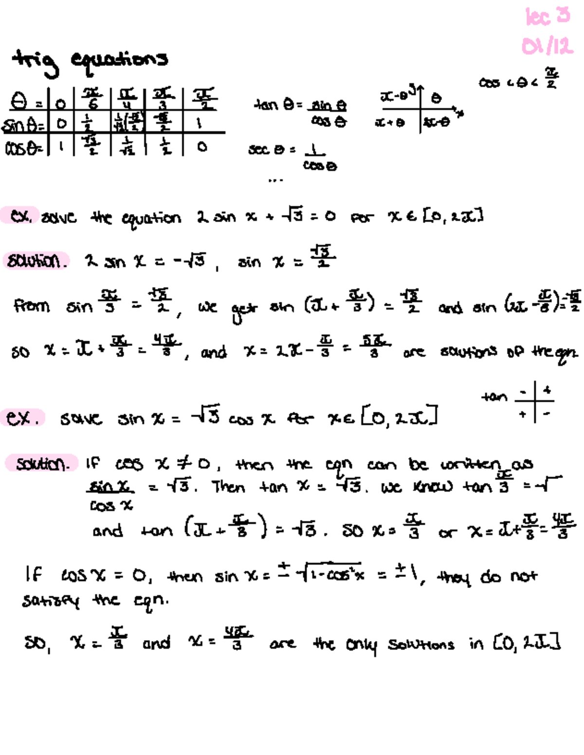 Differential Calculus Notes: Trig Equations and Solutions - Studocu