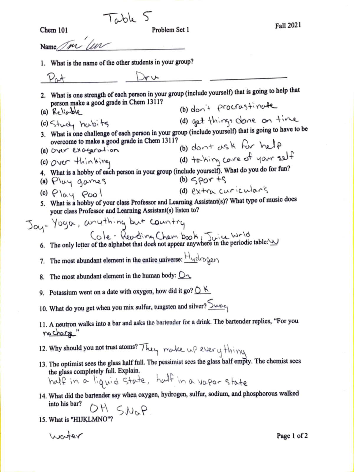 Problem set 1 - Math skills and unit conversions. - Chem 101 Problem ...