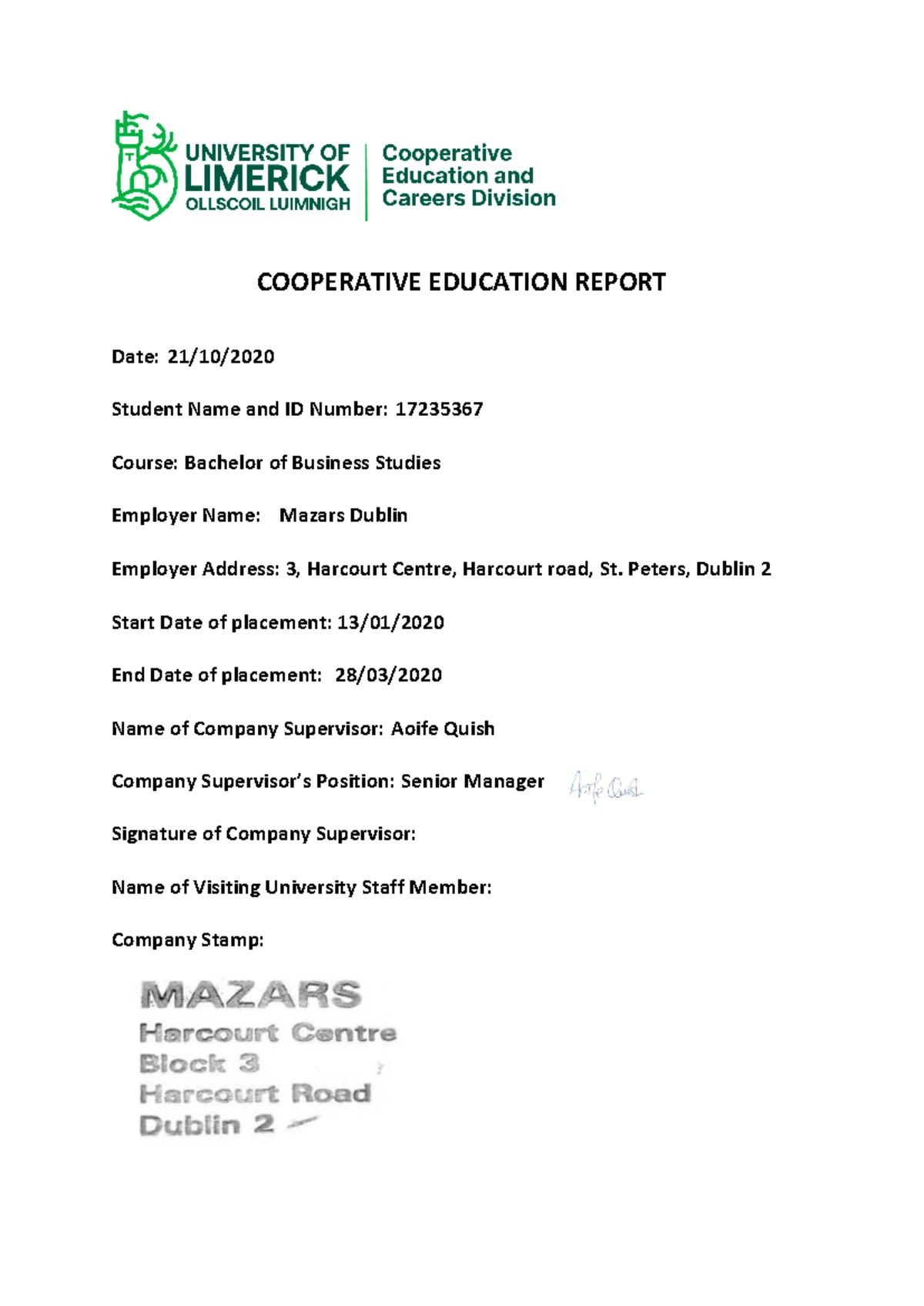 Michael Gorman - Co-op Report - COOPERATIVE EDUCATION REPORT ...