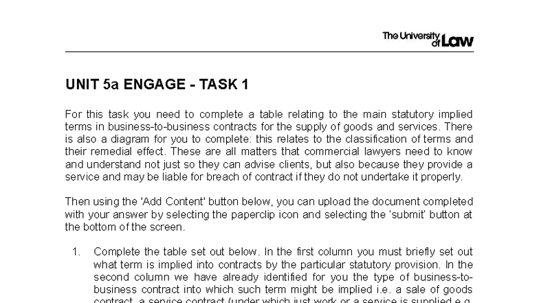 2324 Level 4 U05A CE01 Engage Task 1: Implied Terms in Contracts - Studocu