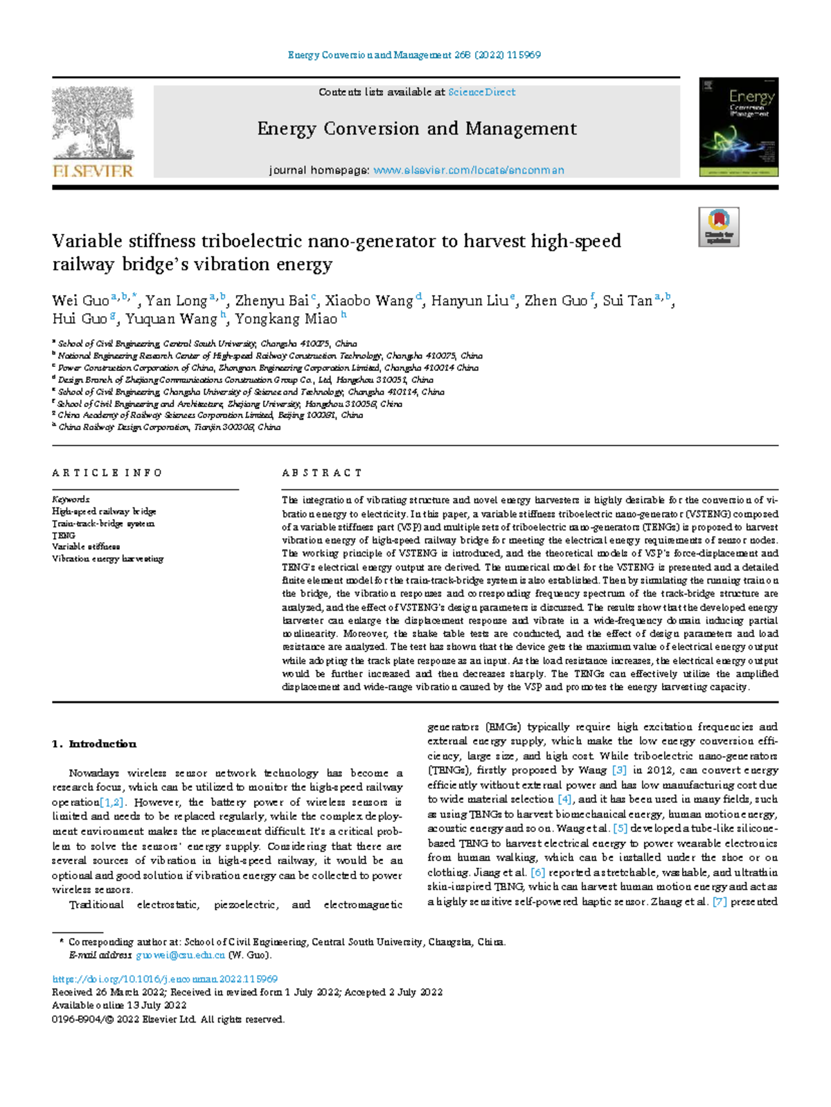 Variable Stiffness Triboelectric Energy Harvester for Railway Vibration ...