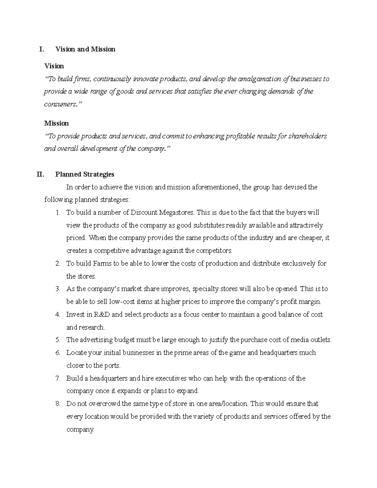 Cap Lab Final Challenge - I. Vision and Mission Vision “To build firms ...