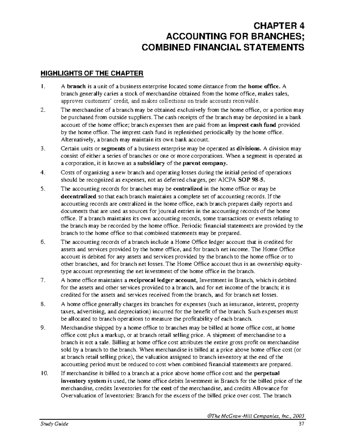 CHAPTER 4: ACCOUNTING FOR COMBINED FINANCIAL STATEMENTS - KEY ...