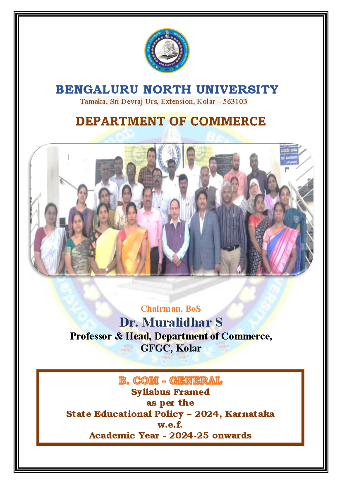 B.Com General Syllabus (SEP 2024) - Bengaluru North University - Studocu