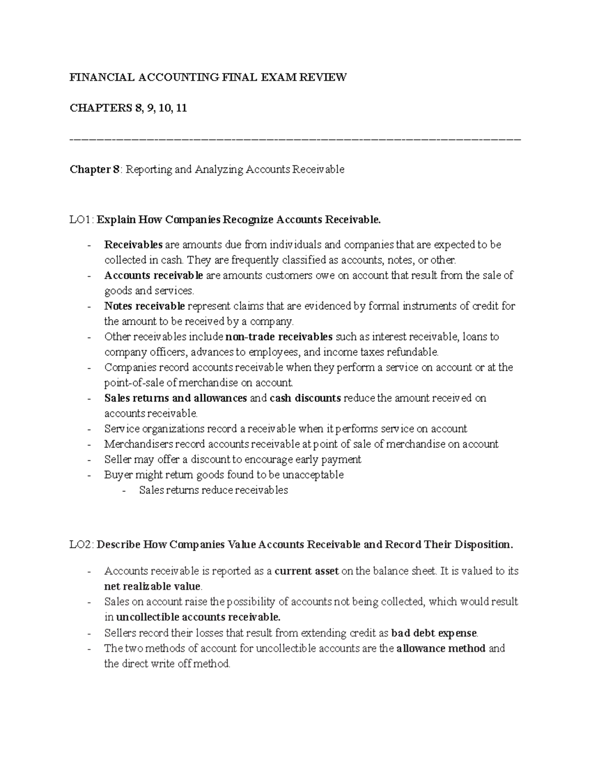 Financial Accounting Final Exam Review: Key Concepts from Chapters 8-11 ...