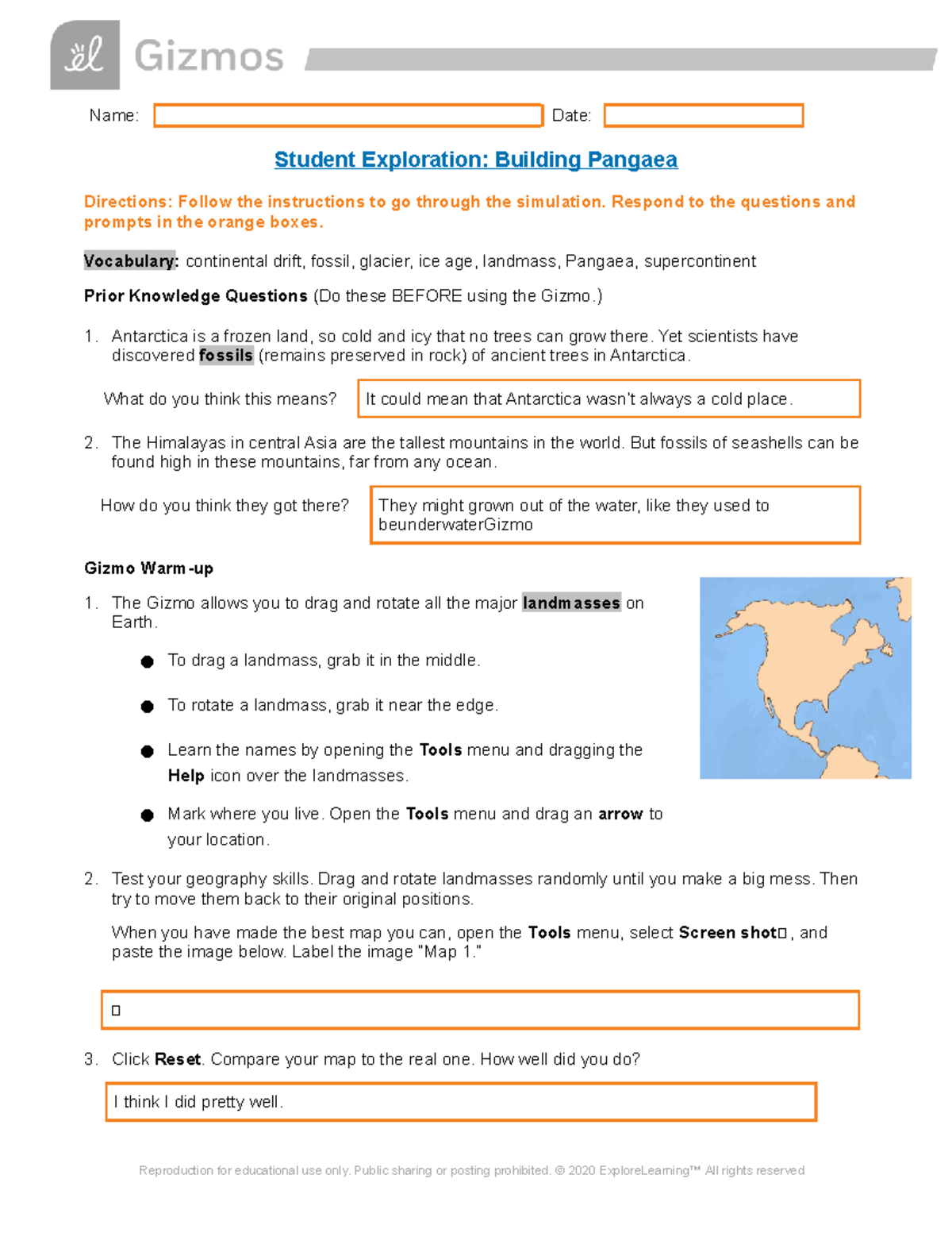 Student Exploration: Building Pangaea SE Activity and Instructions ...