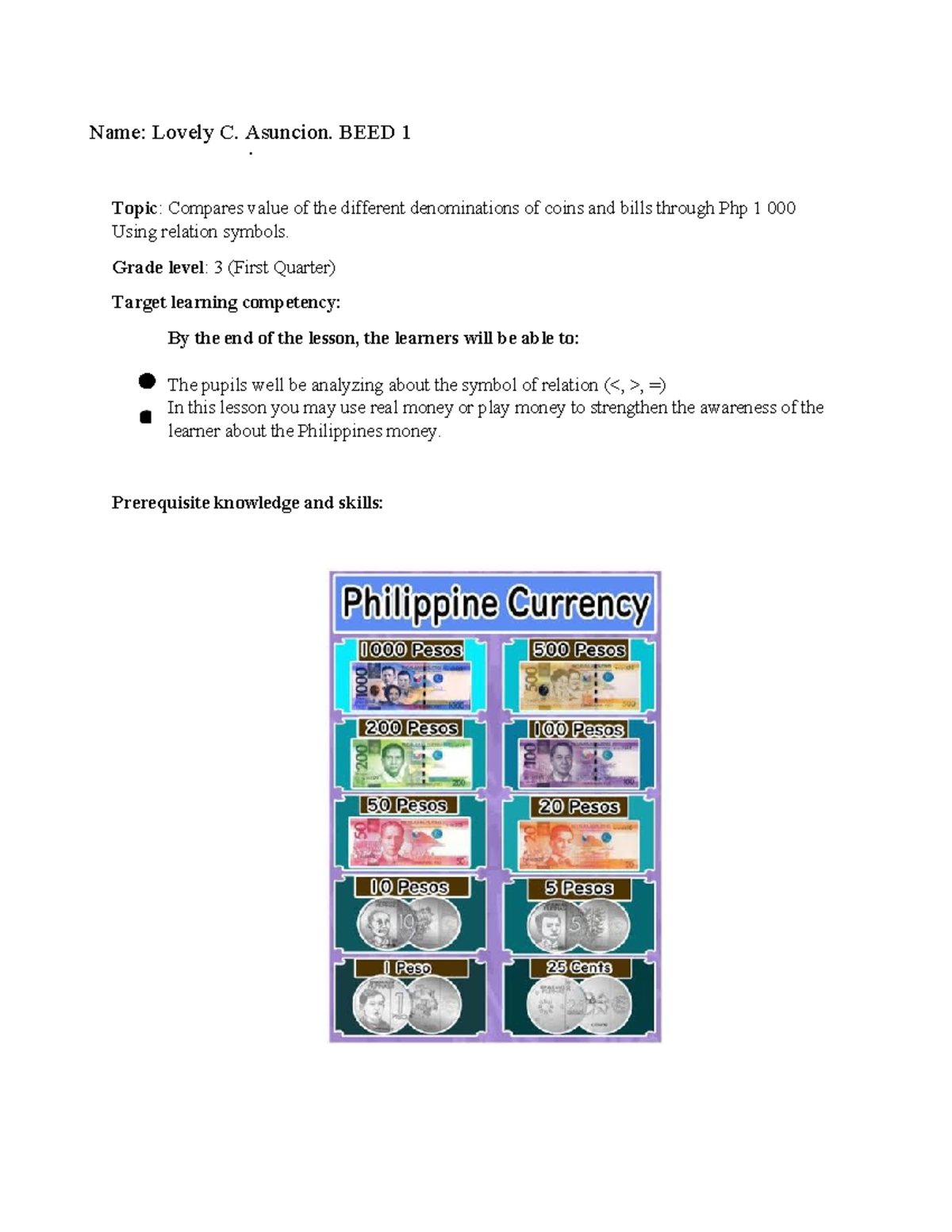 Understanding Coin and Bill Values: Lesson-PLn-sa-math-Grade 3 - Studocu