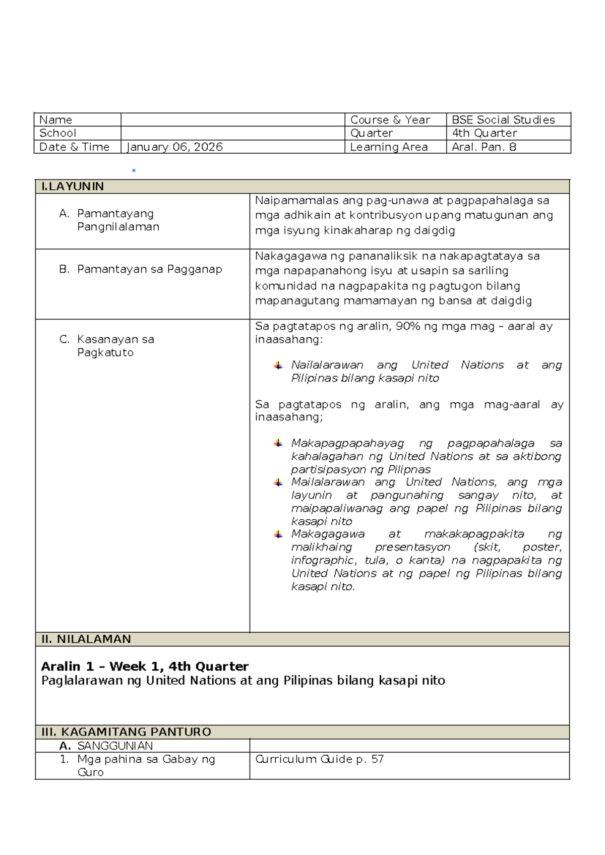 DLP BSE Social Studies 8: United Nations & Pilipinas (4th Qtr, Week 1 ...